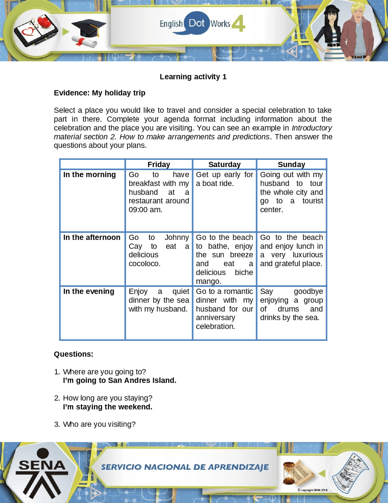 Evidence My holiday trip | Ejercicios de Idioma Inglés - Docsity