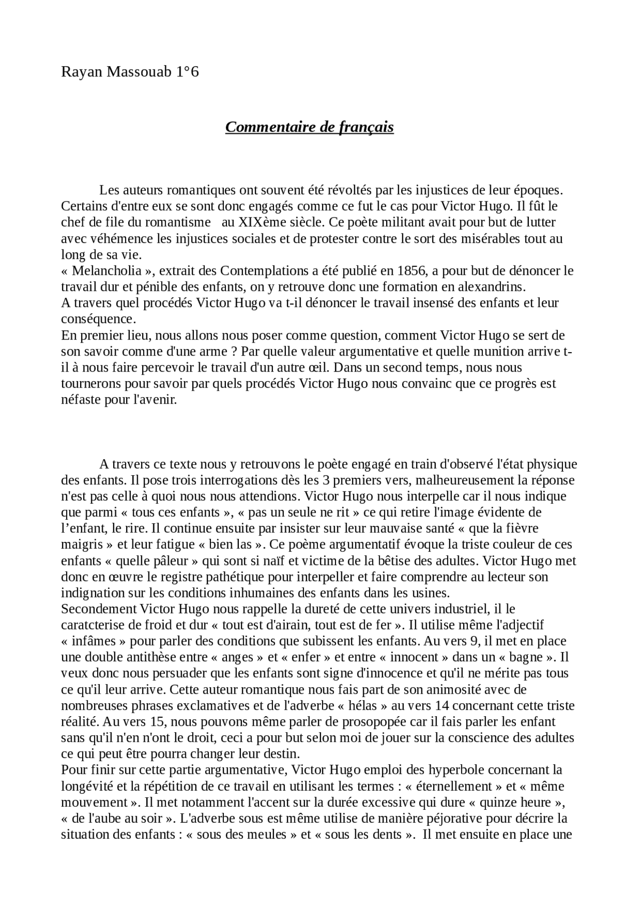 Commentaire Victor Hugo Mélancholia Docsity