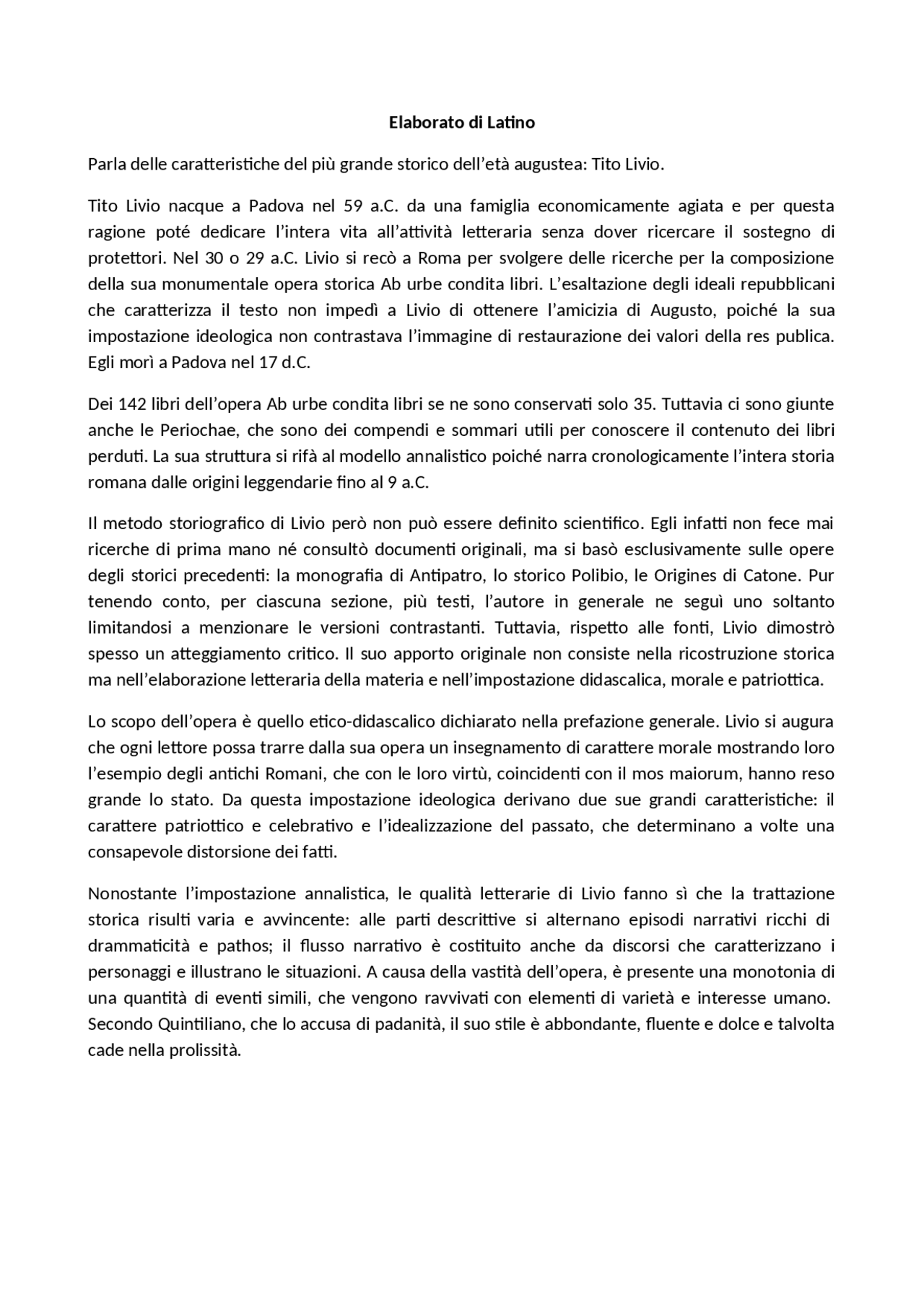 Elaborato Di Latino Su Tito Livio Docsity