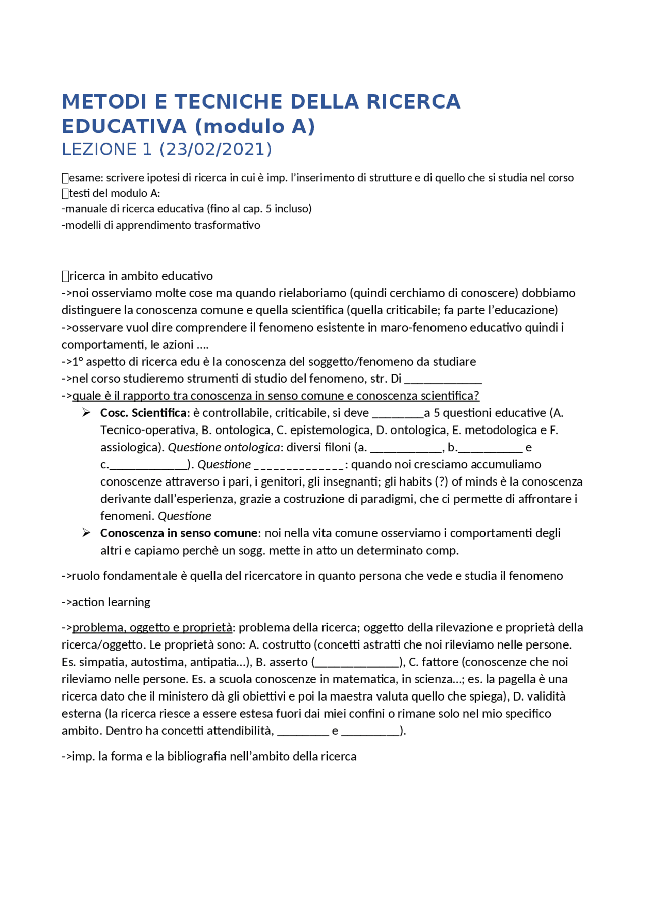 Metodi E Tecniche Di Ricerca Educativa Docsity