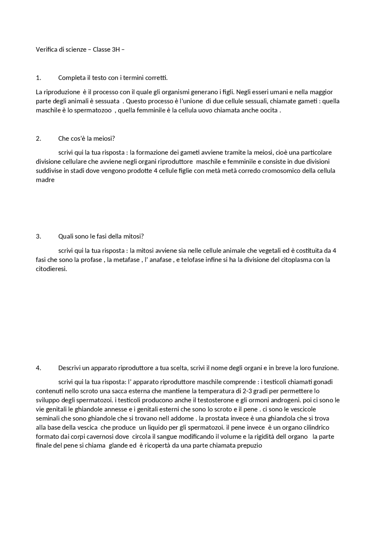 Verifica Scienze Verifica Scienze Docsity