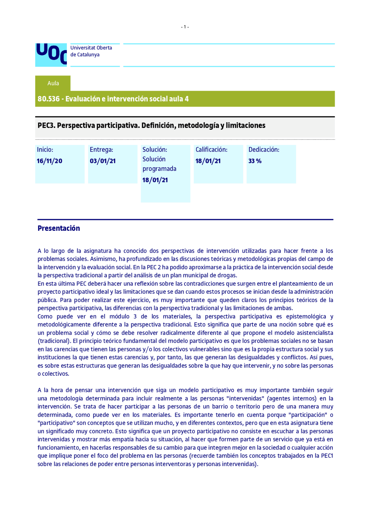 Pec 3 Evaluacion E Intervencion Social Docsity