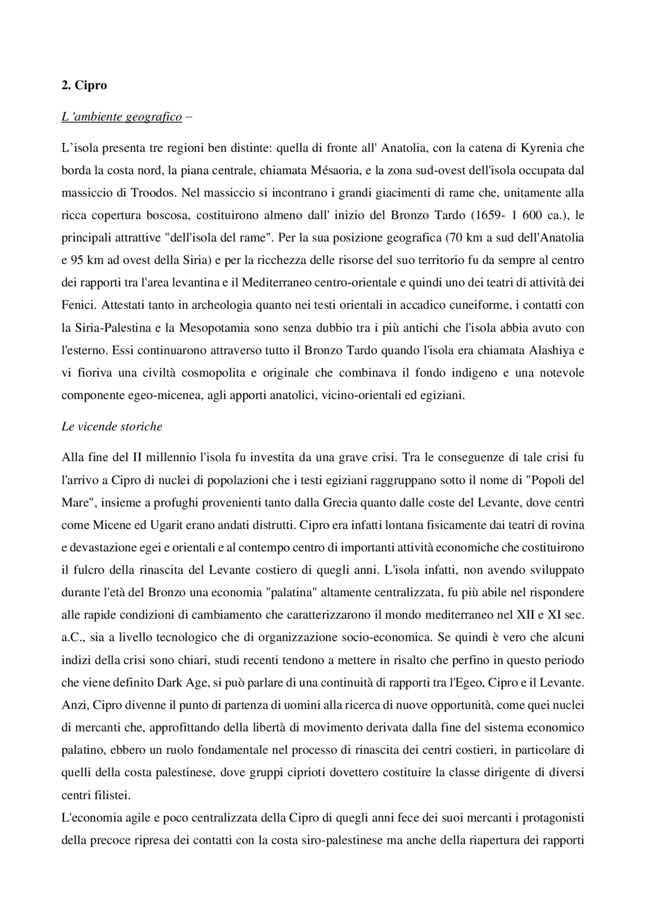 Riassunto modulo Cipro Fenici e Cartaginesi. - Docsity