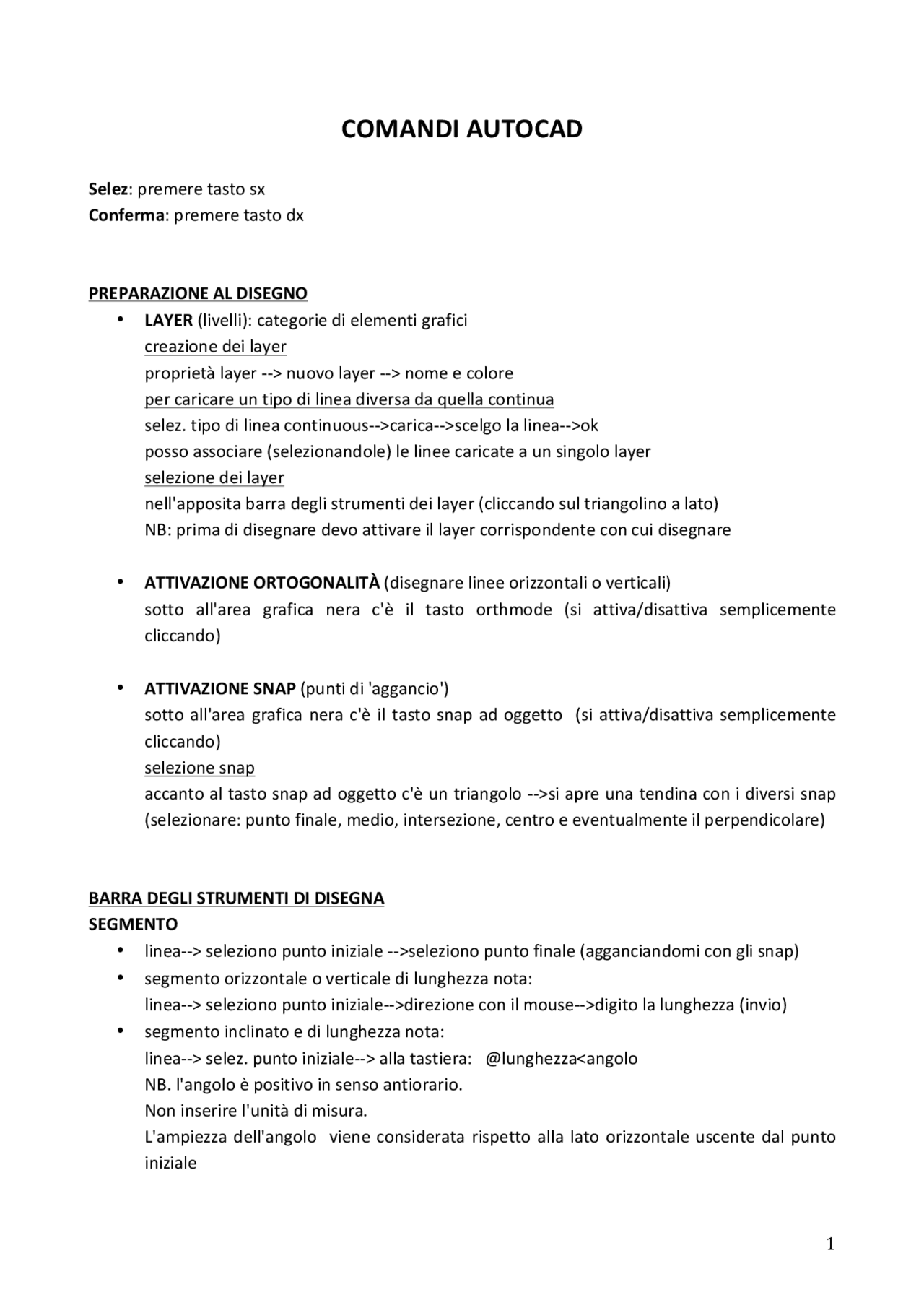 Teoria comandi per programma AUTOCAD - Docsity