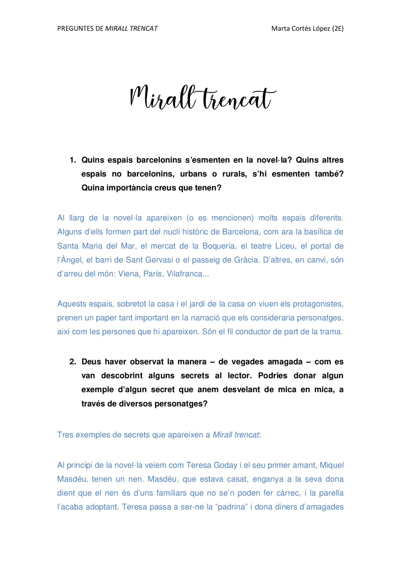 Activitats Mirall Trencat Docsity