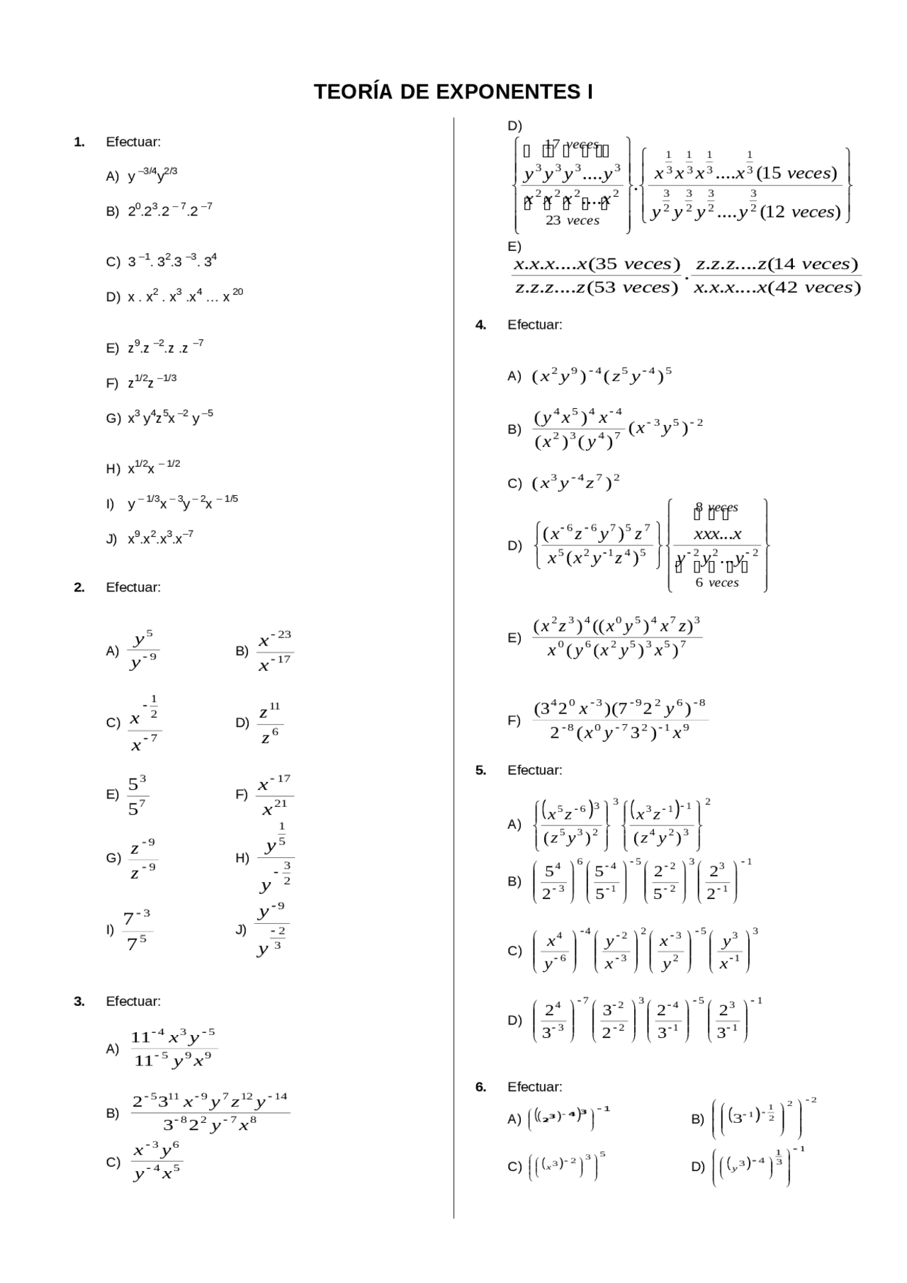 Teoria de exponentes - Docsity
