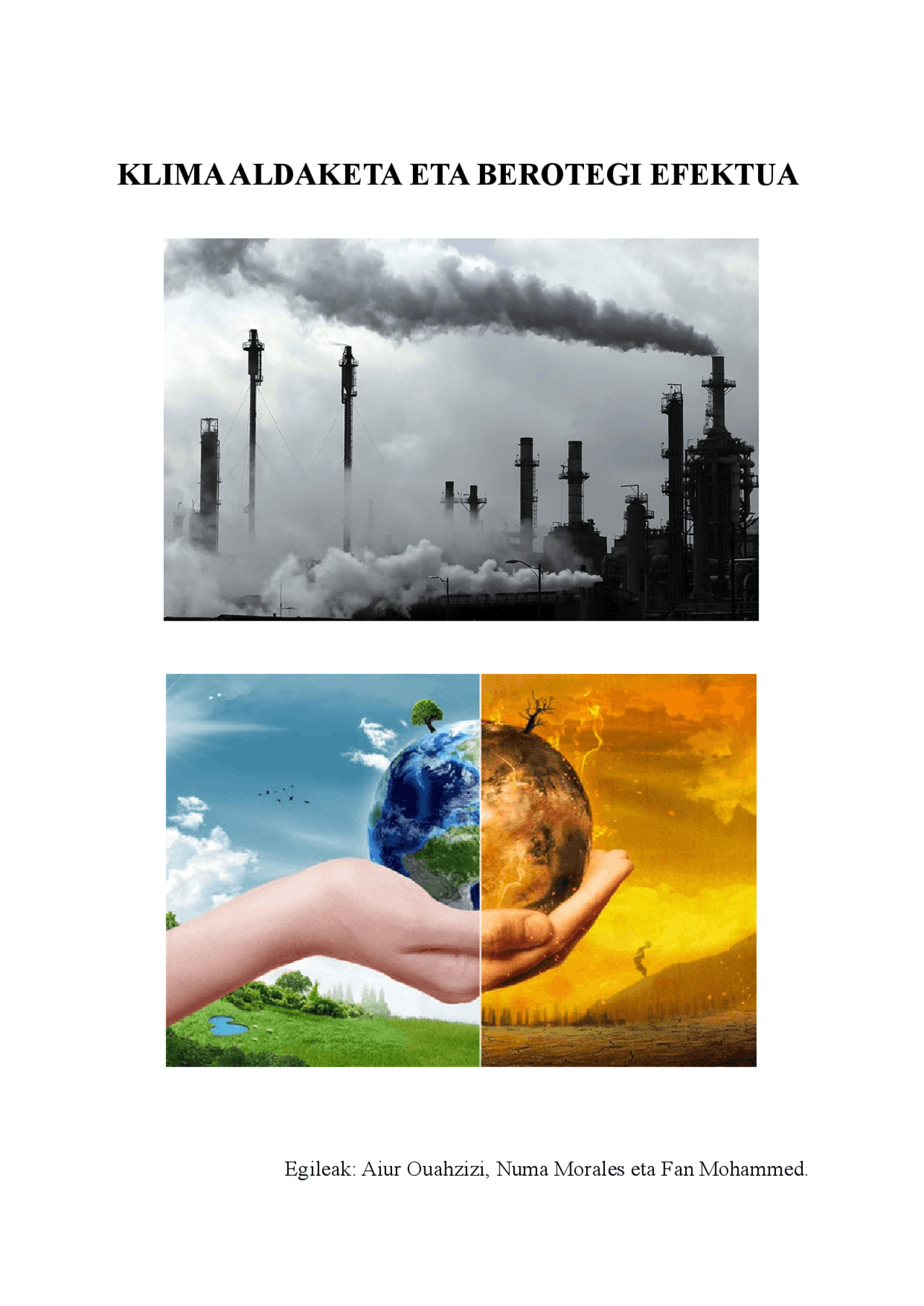 Kultura zientifikoa: klima-aldaketa eta berotegi-efektua - Docsity