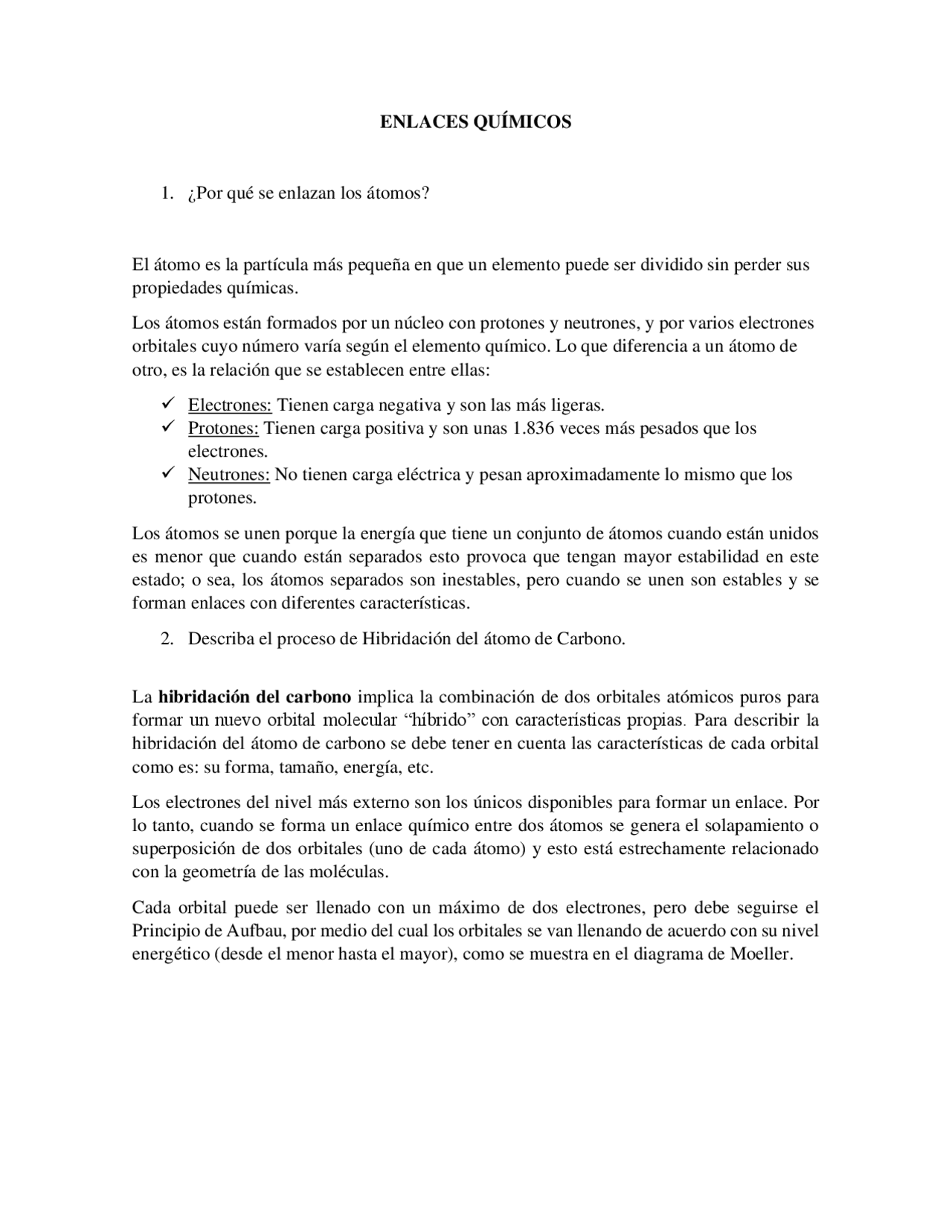 Los Enlaces Químicos Docsity