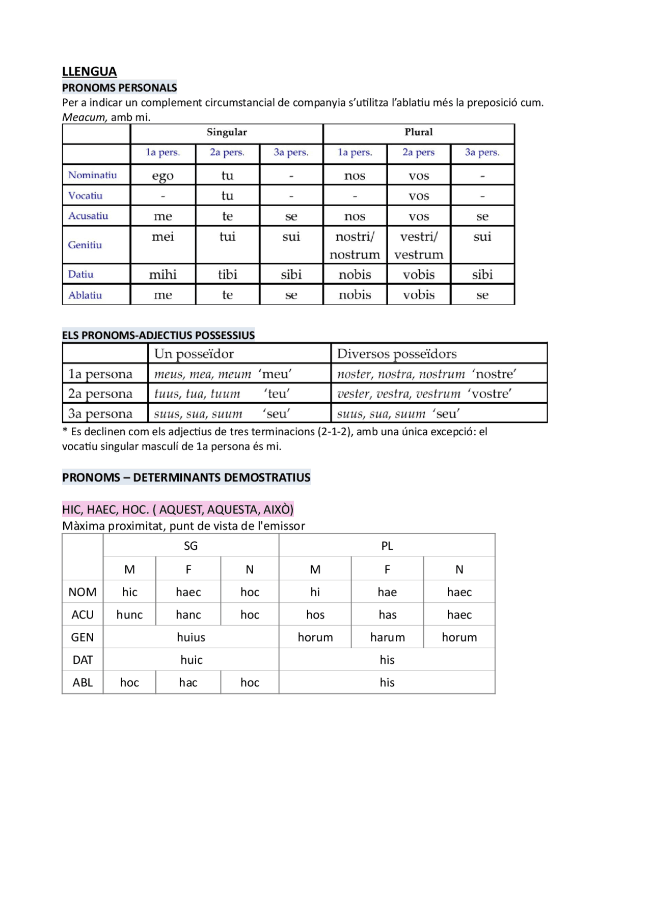 Llengua De Llatí Verbs Declinació Adjectius Apuntes De Latín Docsity