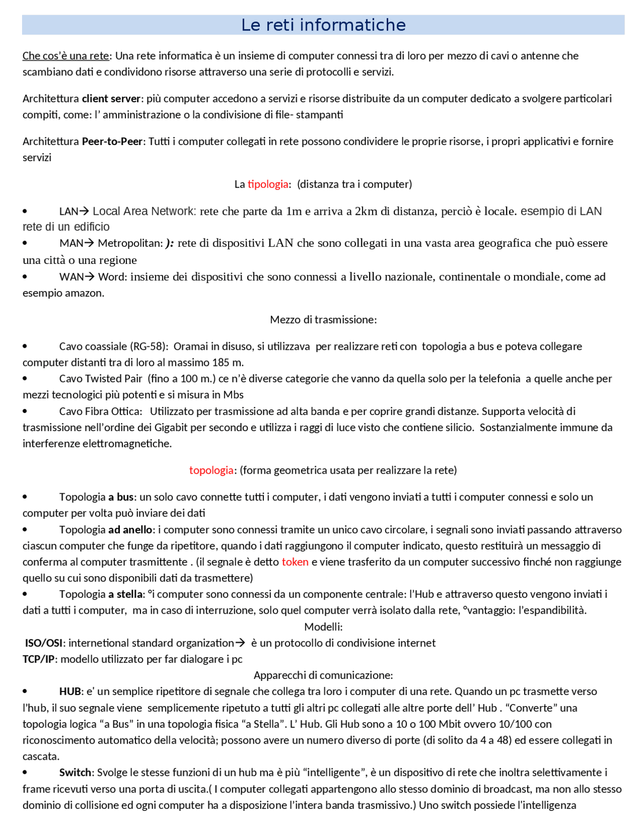 Le Reti Informatiche Appunti Docsity
