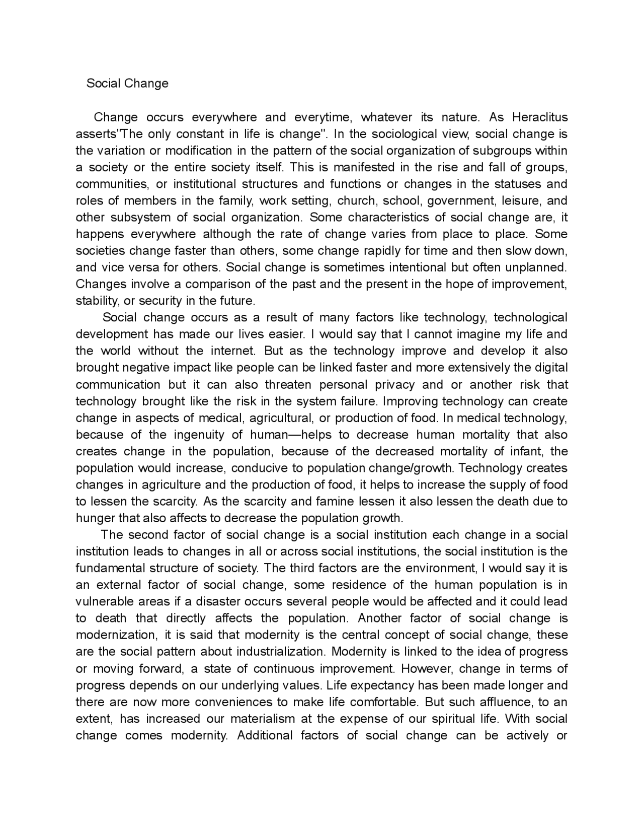 Social Change Essays - Docsity