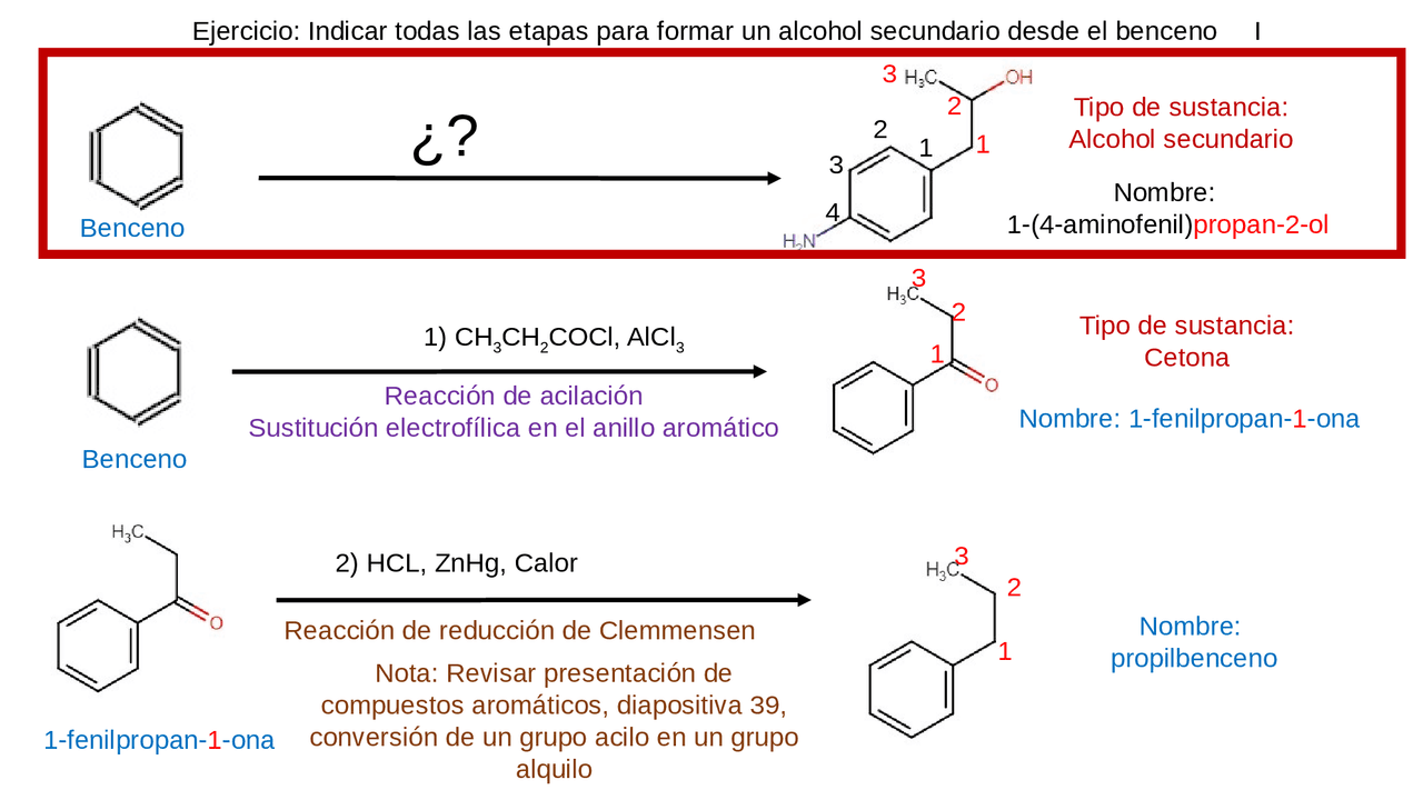 Reacción Del Benceno A Un Alcohol Secundario Ejercicios De Química
