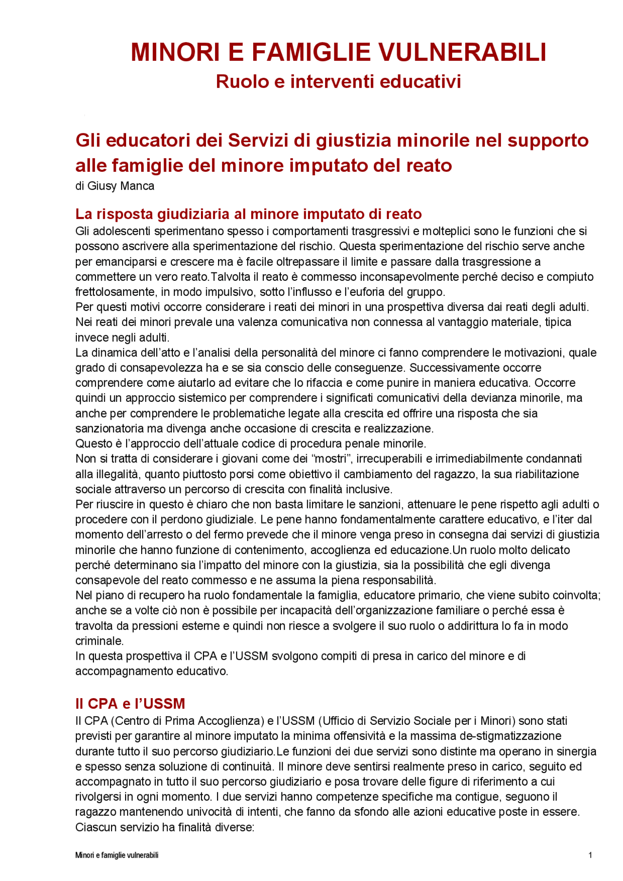 Minori E Famiglie Vulnerabili Docsity