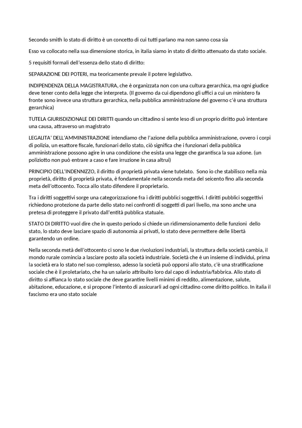 STATO DI DIRITTO E STATO SOCIALE | Appunti di Diritto | Docsity