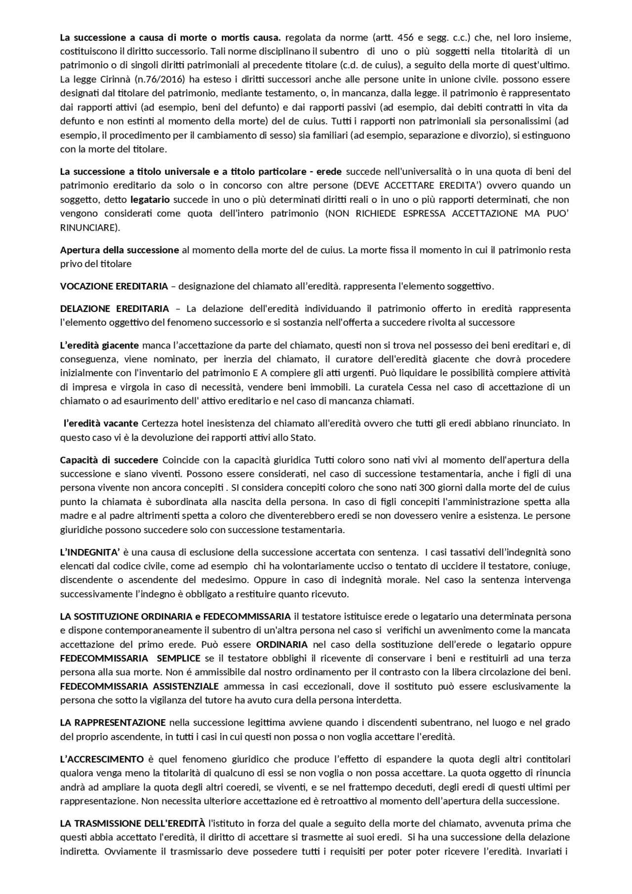 Diritto Privato Successione A Causa Morte Appunti Sintetici Docsity