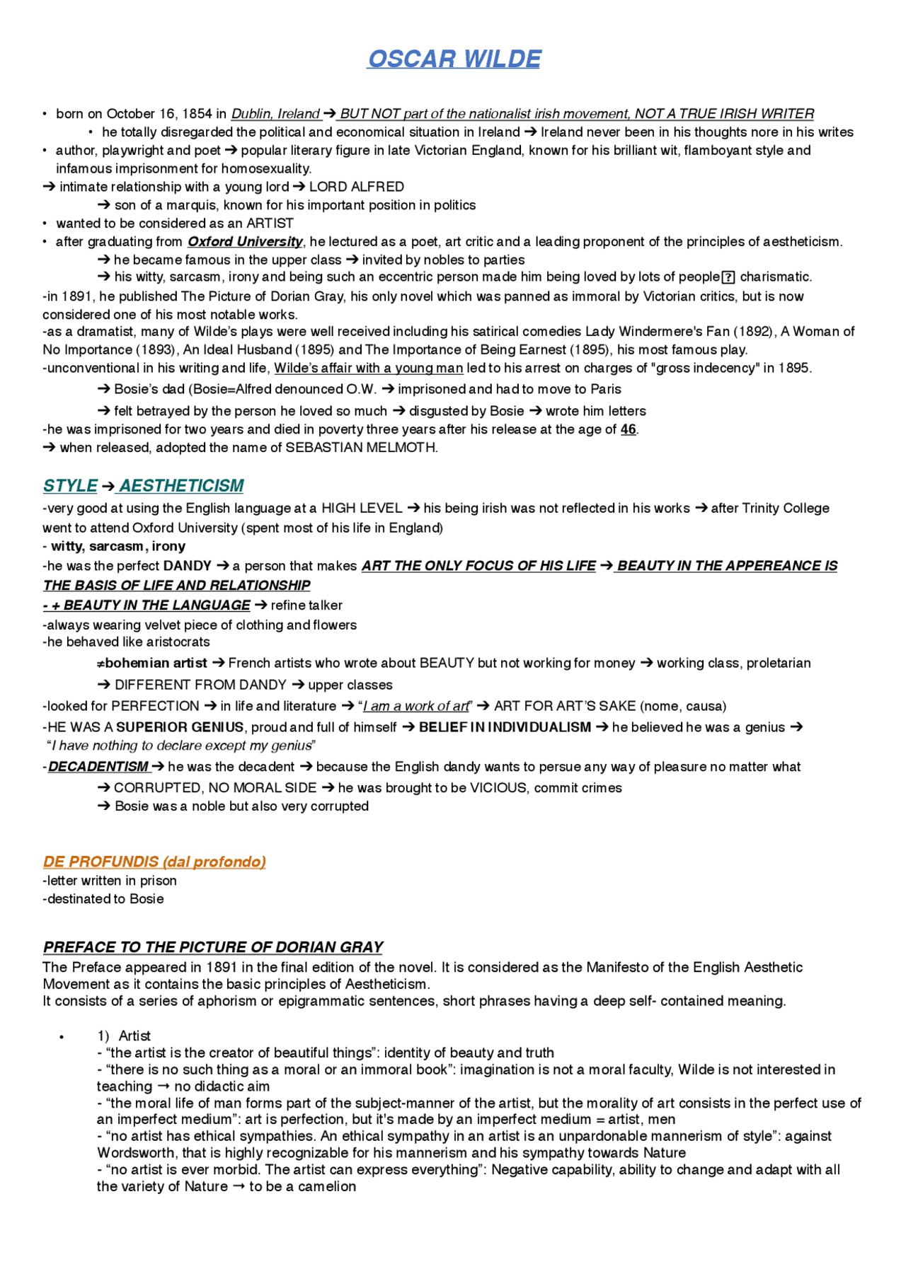 Oscar Wilde, The Picture of Dorian Gray | Sintesi del corso di Inglese ...