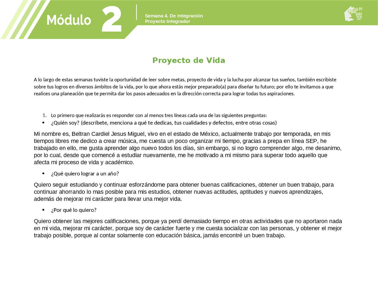Proyecto Integrador Módulo 2 Mi Proyecto De Vida Guías Proyectos