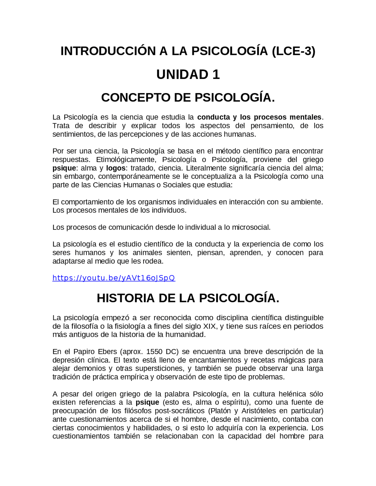 INTRODUCCIÓN A LA PSICOLOGÍA - Docsity