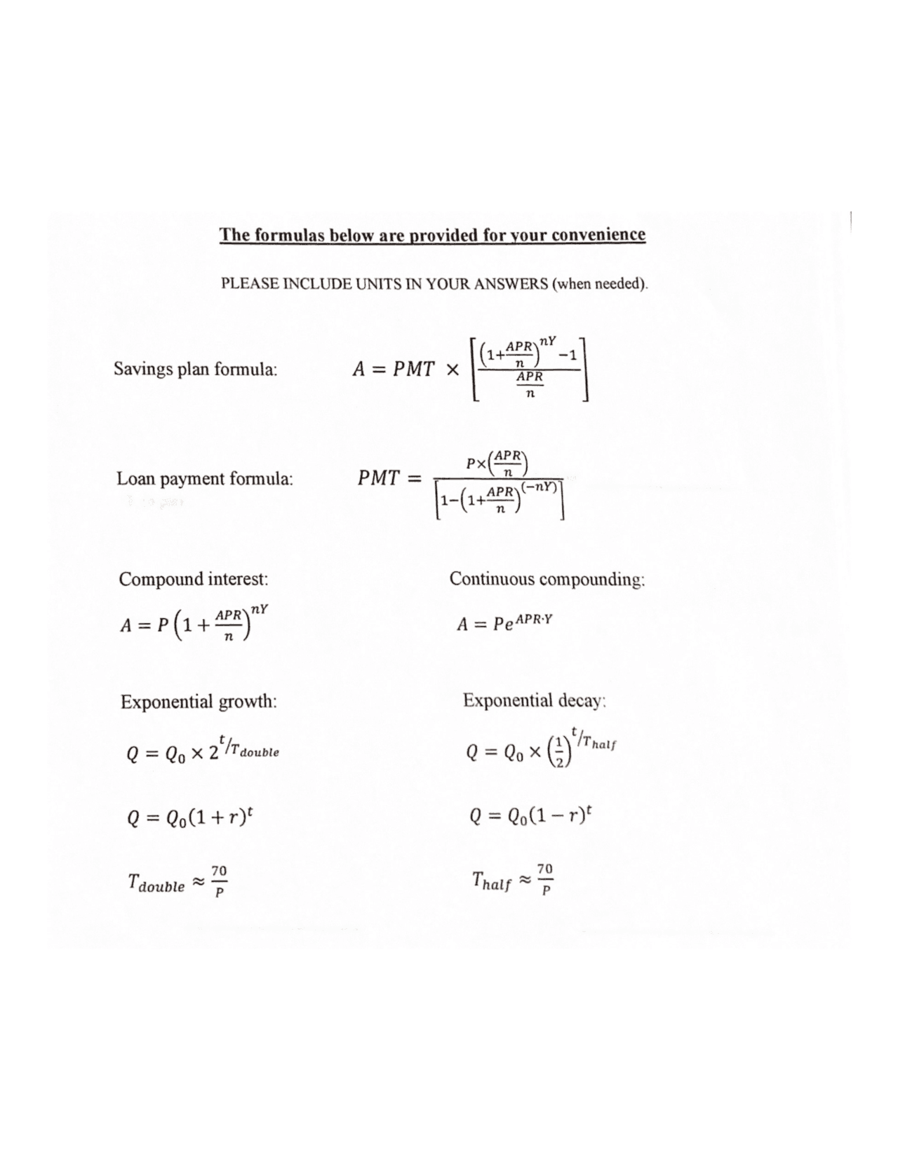 Formula sheet math 1300 - Docsity