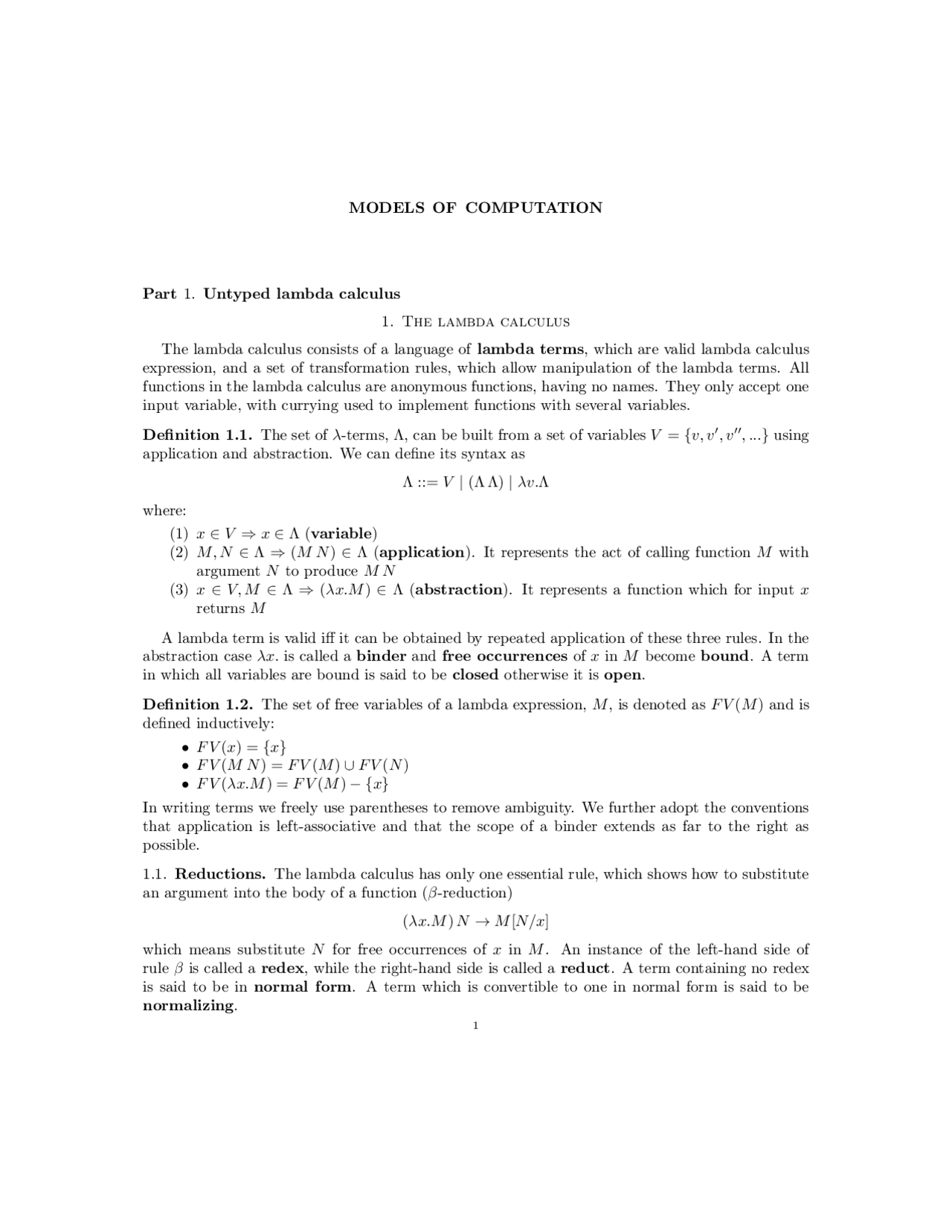 Appunti Del Corso Di Models Of Computation Prof Piperno Sapienza