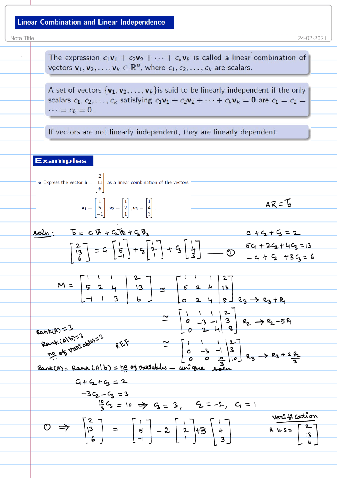 Linear Combination And Linear Independence Docsity