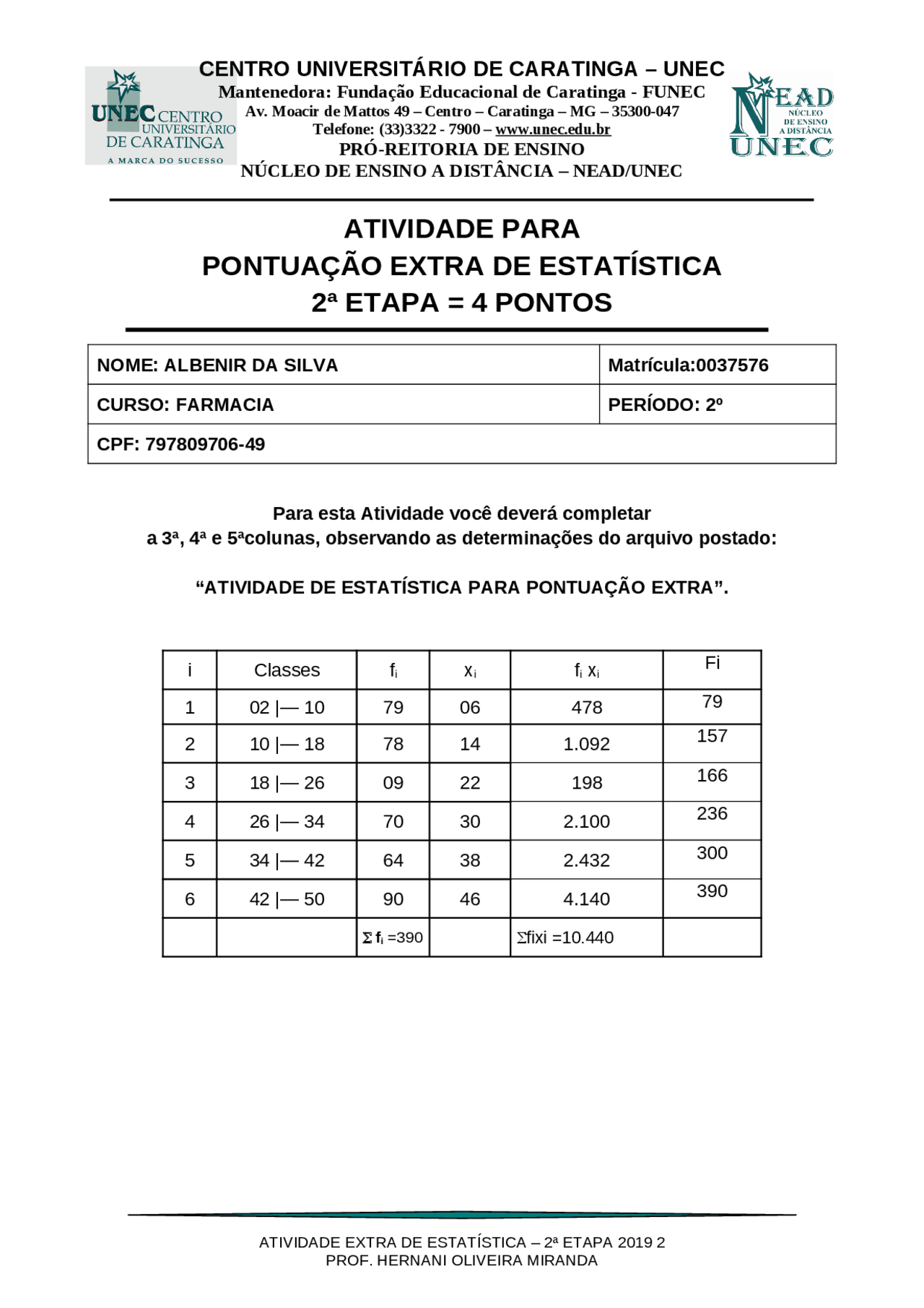 Exercicios De Estatisticas Docsity