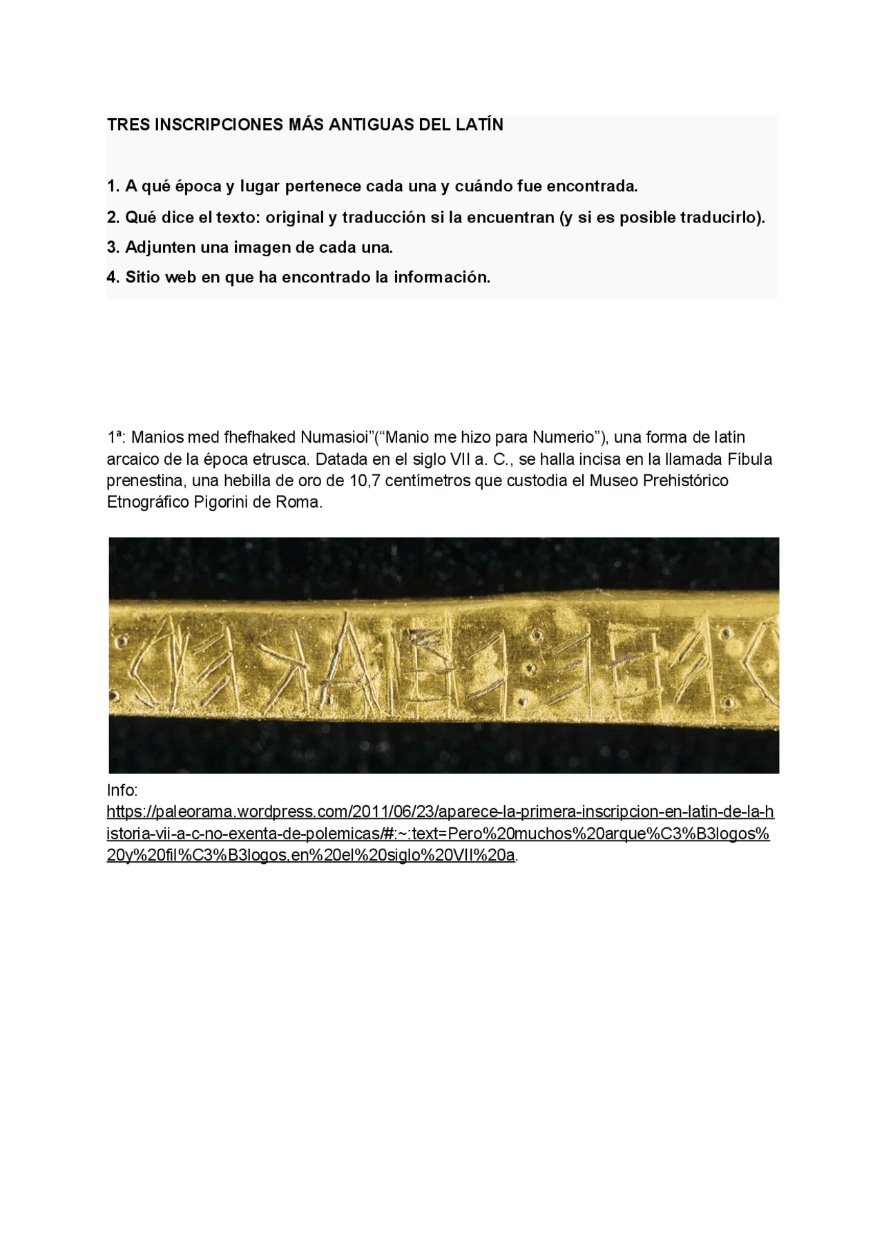 Primeras tres inscripciones en latín | Ejercicios de Idioma Latín - Docsity
