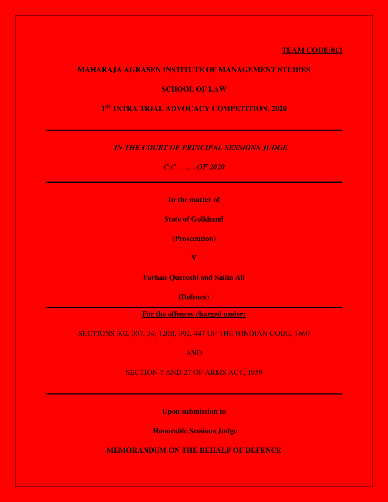 Moot Memo For Defence Docsity