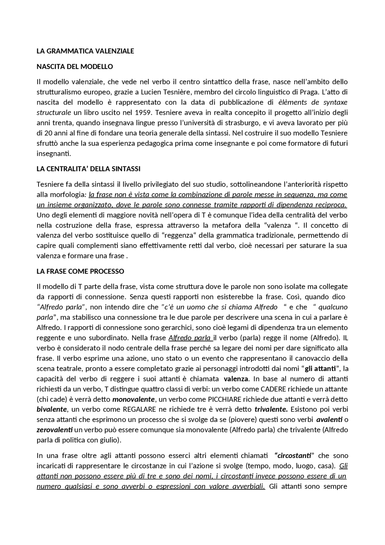 La Grammatica Valenziale Sintesi De Sanctis Docsity