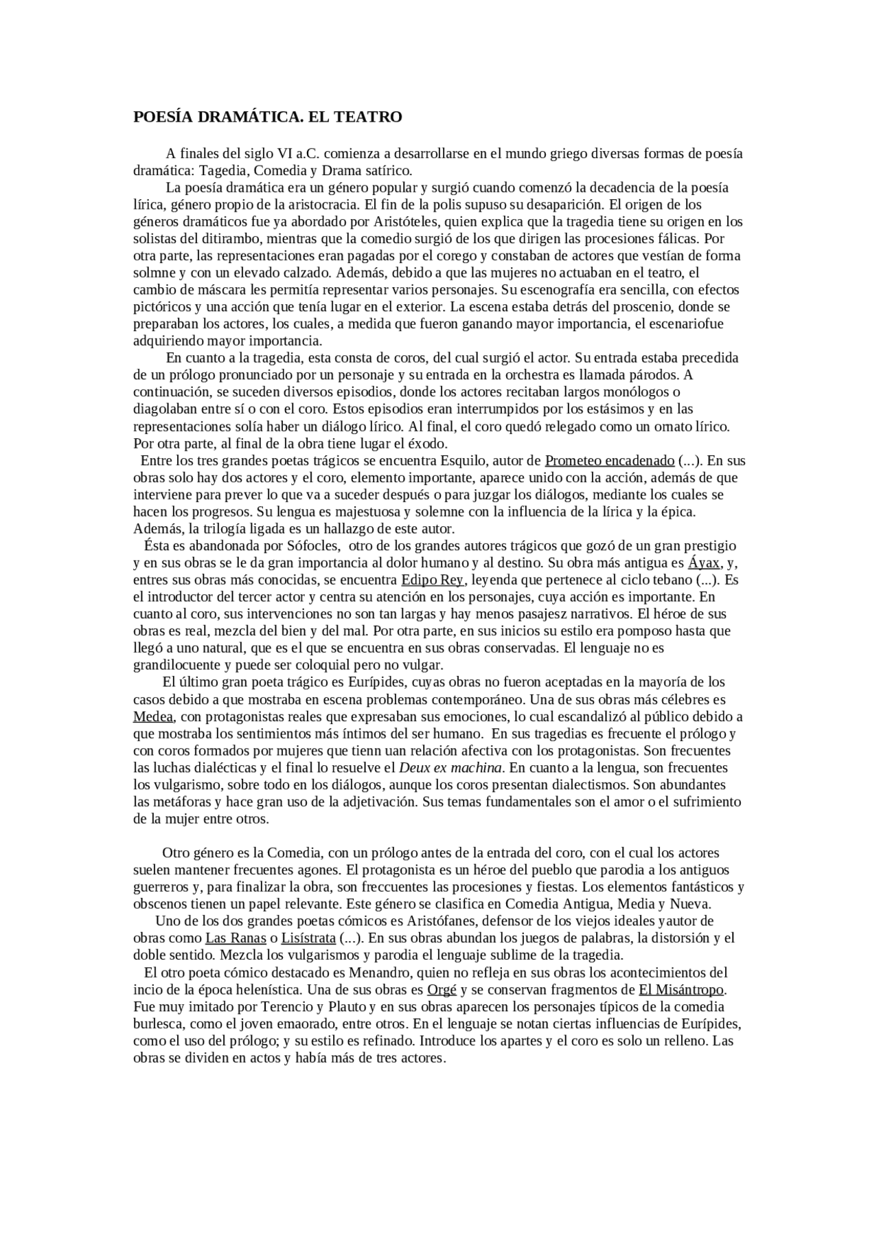 POESÍA DRAMÁTICA. EL TEATRO GRIEGO - Docsity