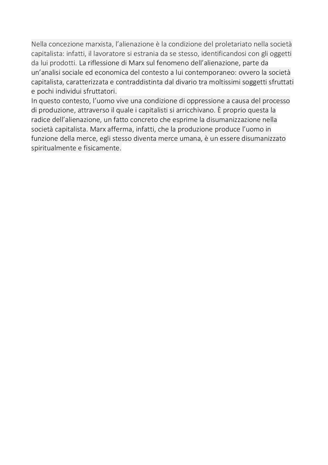 Alienazione Marx Filo Docsity