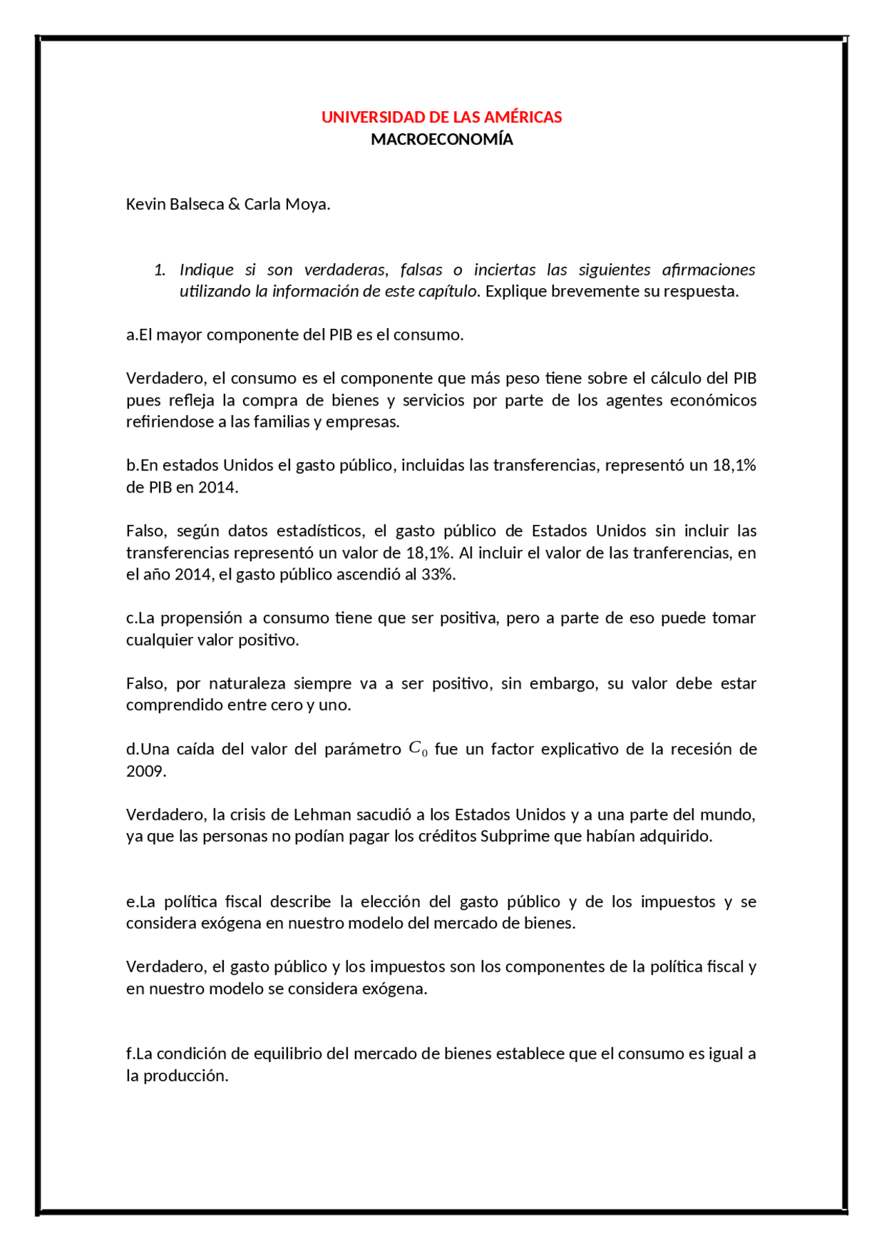 MacroeconomÍa Blanchard CapÍtulo 3 Ejercicios De Macroeconomía Docsity