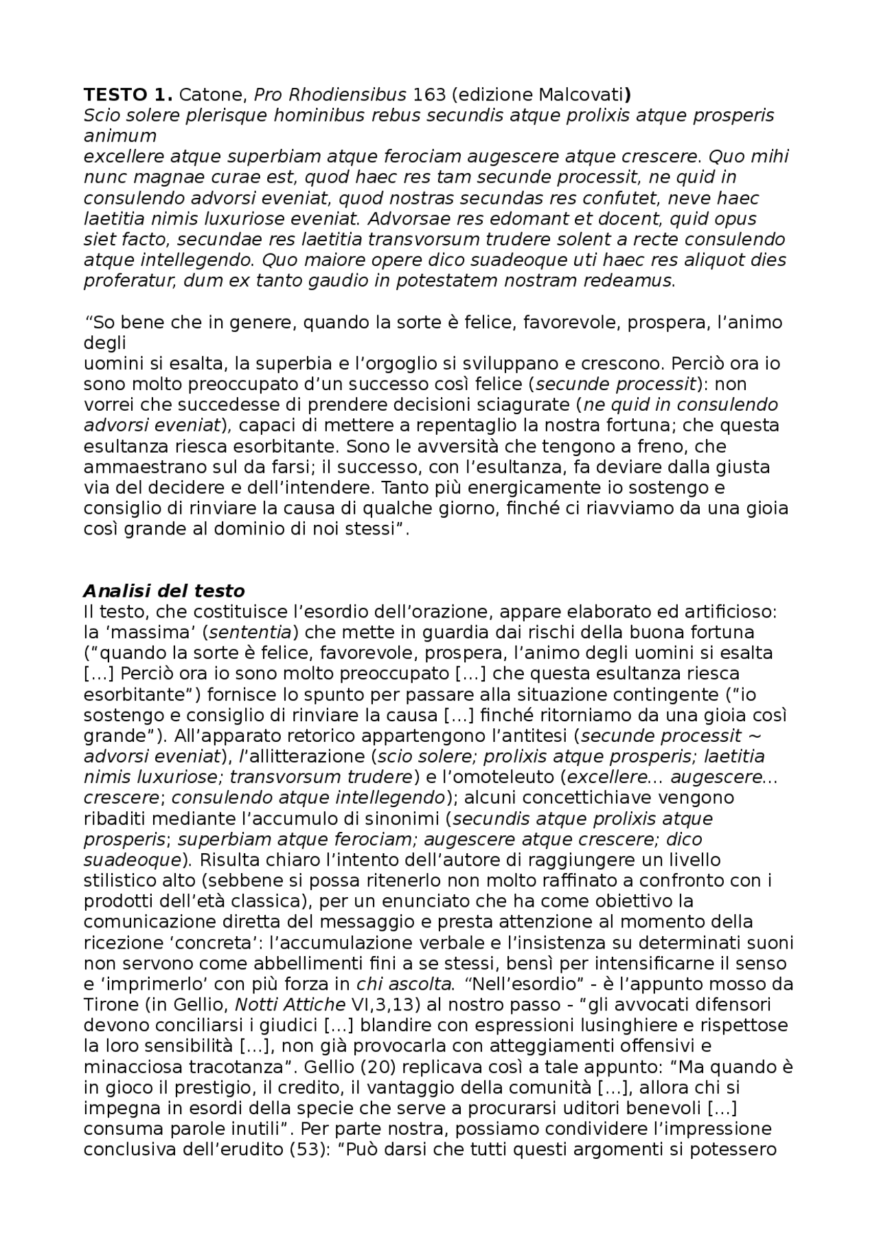Testi Di Catone Pegaso Formulari Di Letteratura Latina Docsity