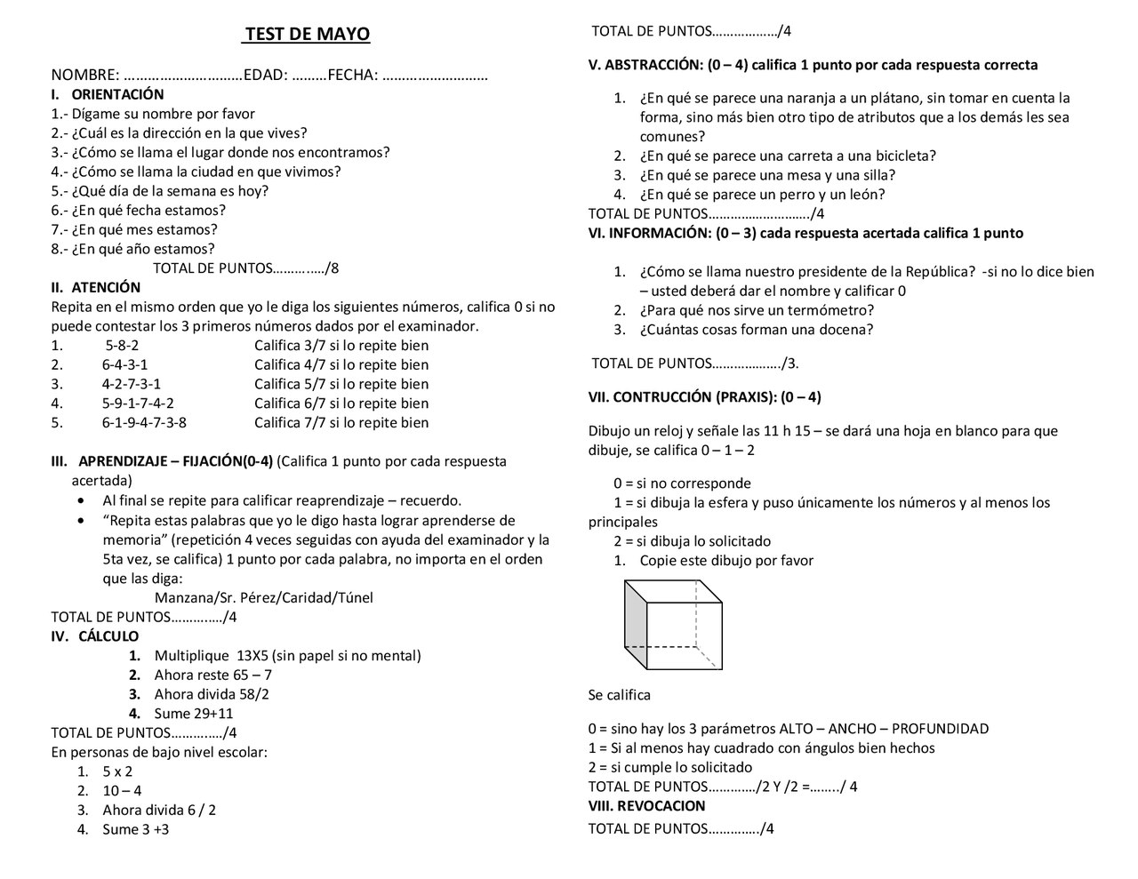 Teste de Mayo para determinar deficiencia mental - Docsity