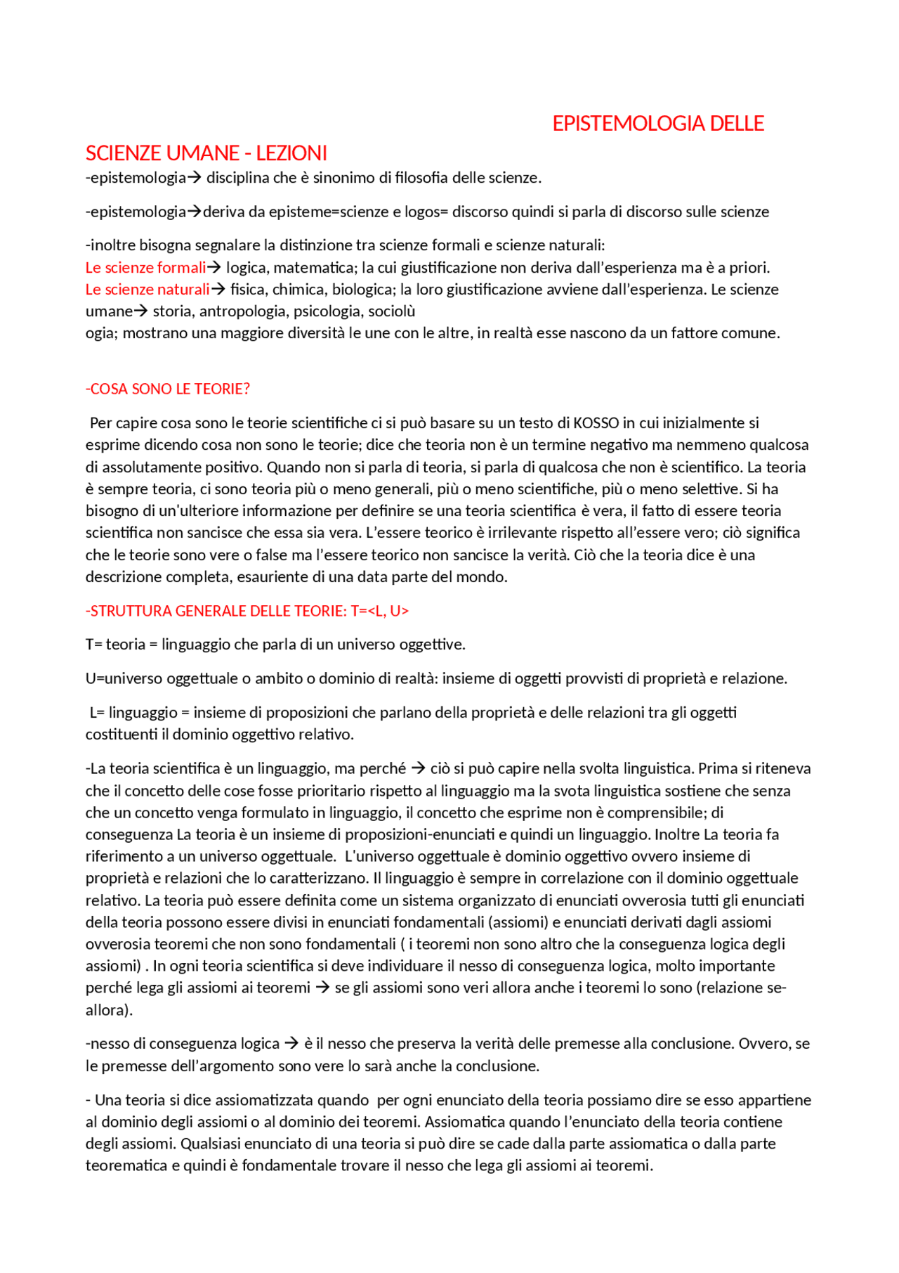 Epistemologia Delle Scienze Umane Docsity