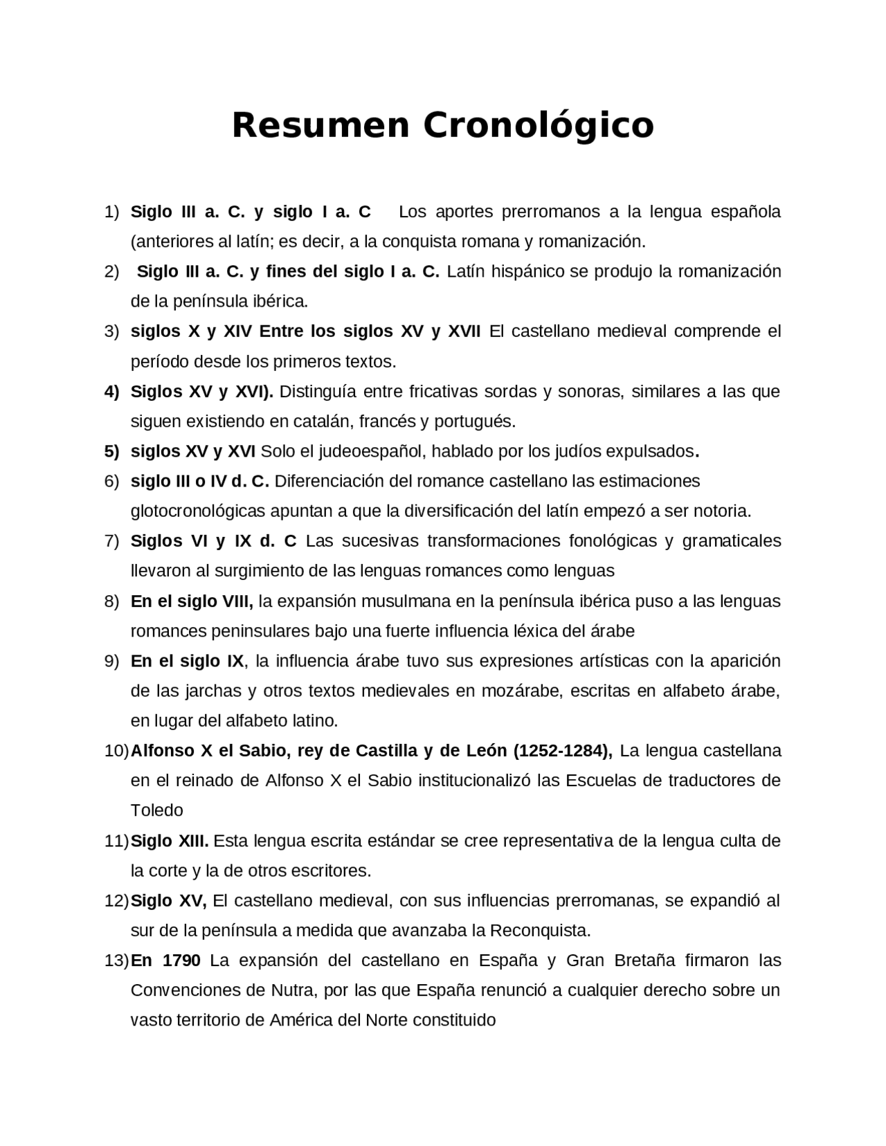 Resumen cronológico | Apuntes de Idioma Español - Docsity