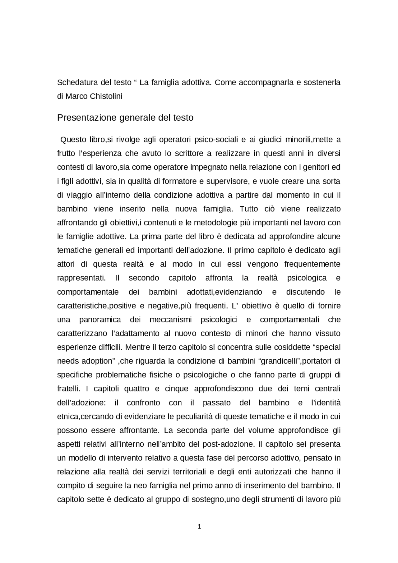 Schedatura La Famiglia Adottiva Docsity
