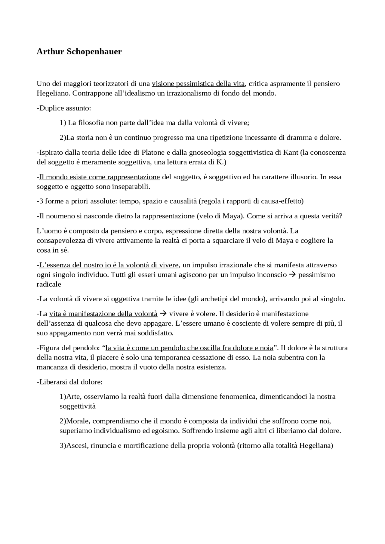 Riassunto Schopenhauer Docsity