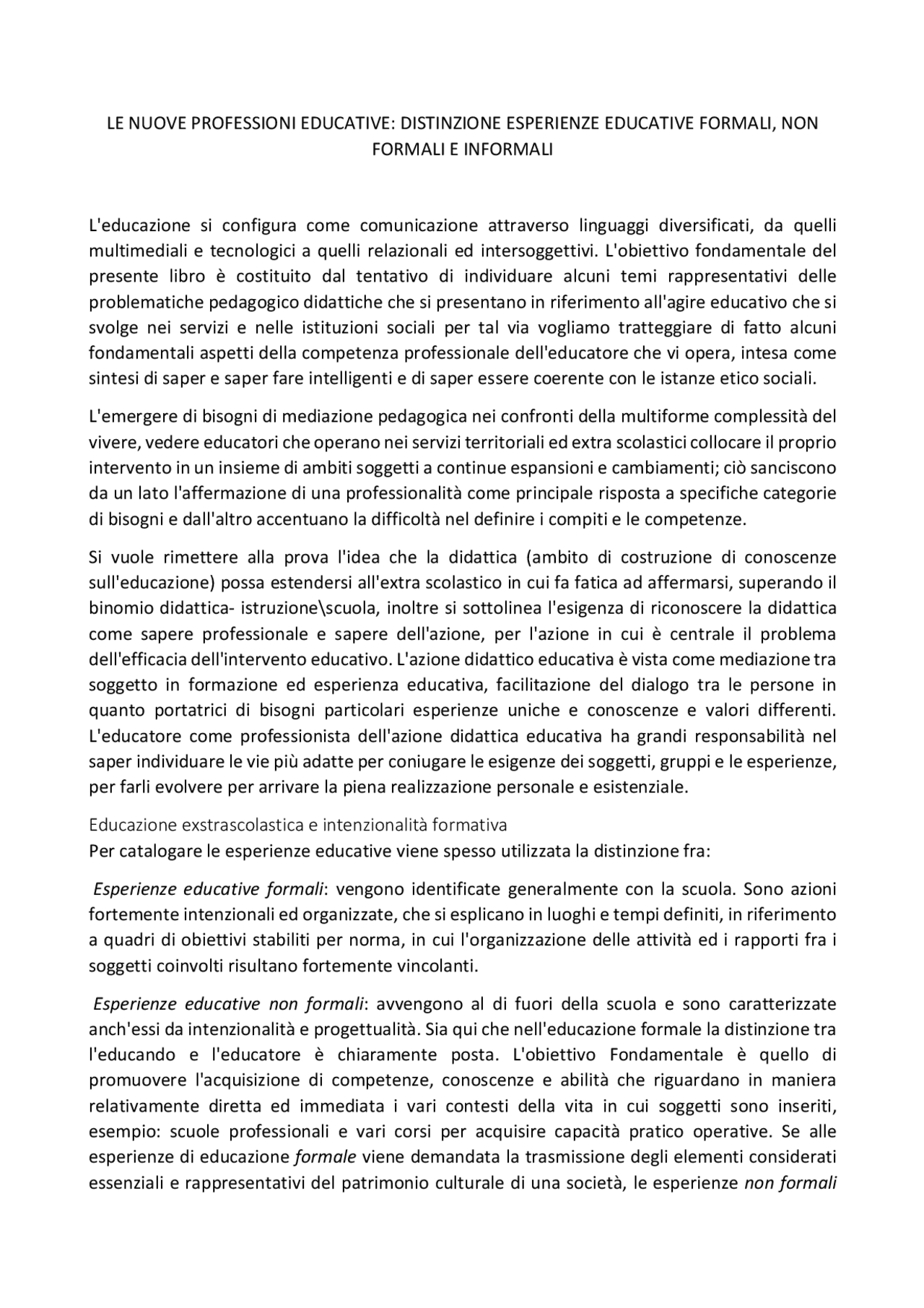 Le Nuove Professioni Educative Appunti Docsity