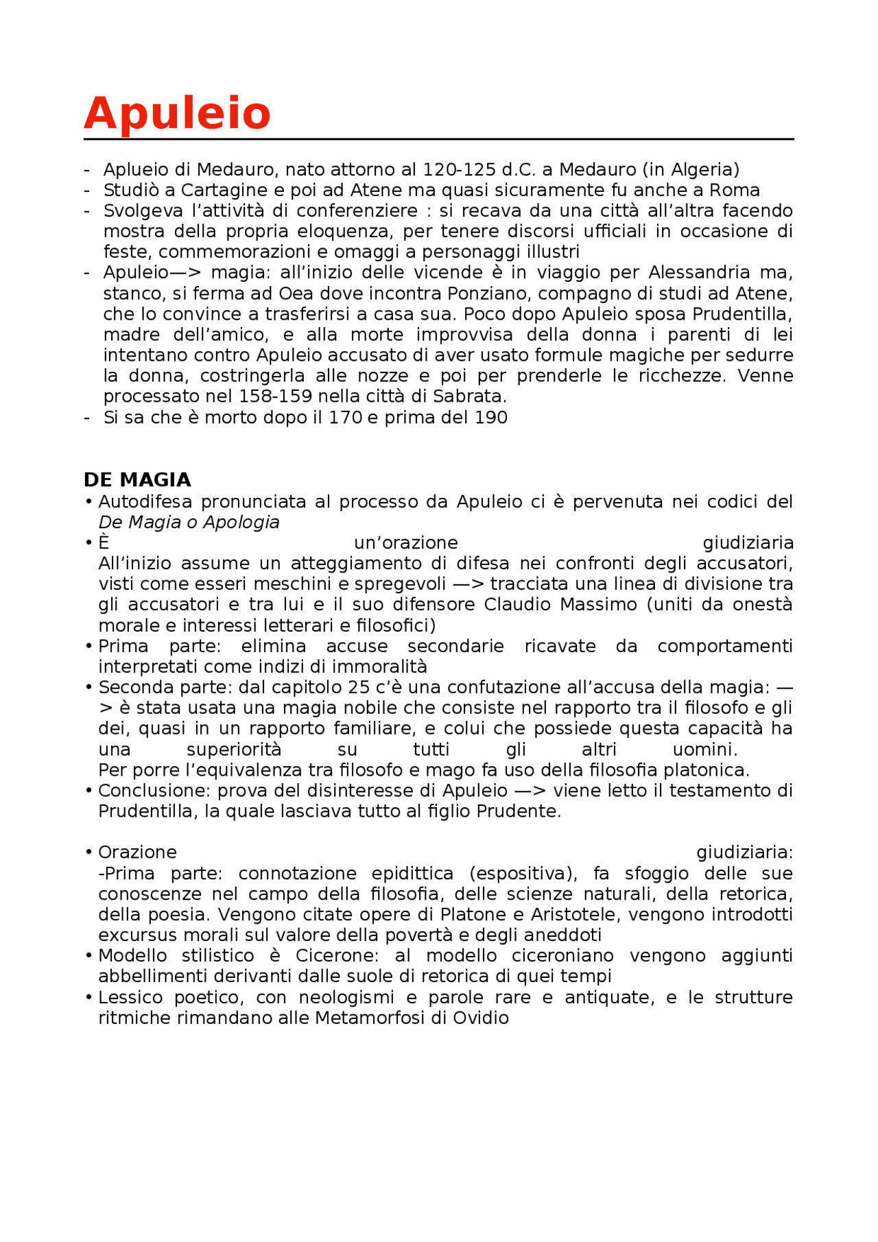 apuleio - poeta latino | Esquemas y mapas conceptuales de Latín | Docsity