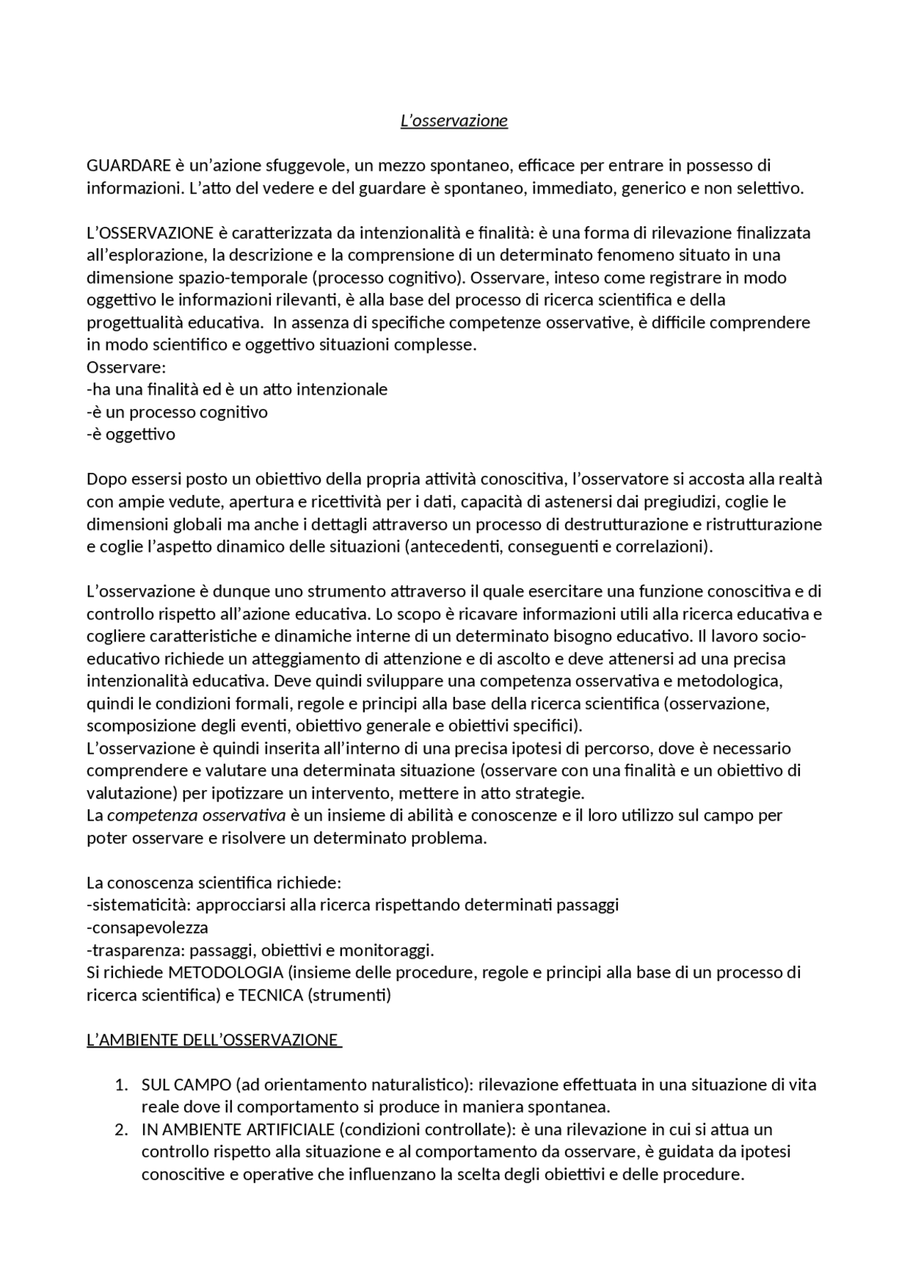 Osservazione Metodologia Docsity