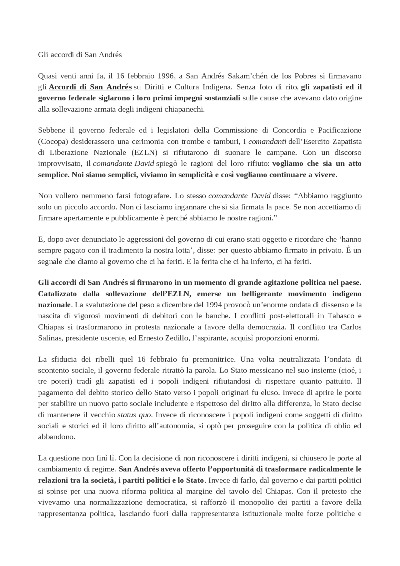 Accordi Di San Andrés Info Docsity