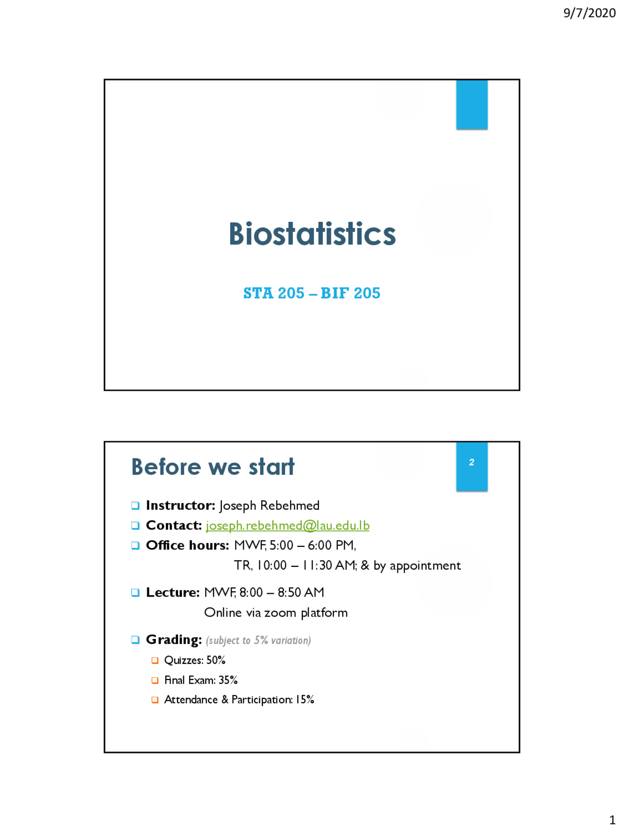 Biostatistics Lecture Docsity