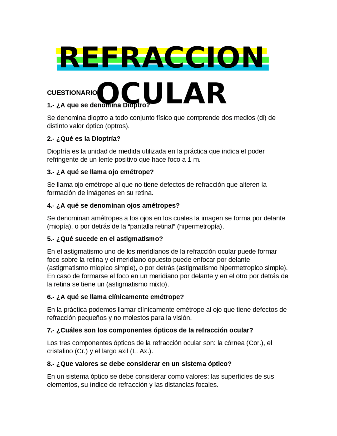 Defectos de la refraccion ocular - Docsity
