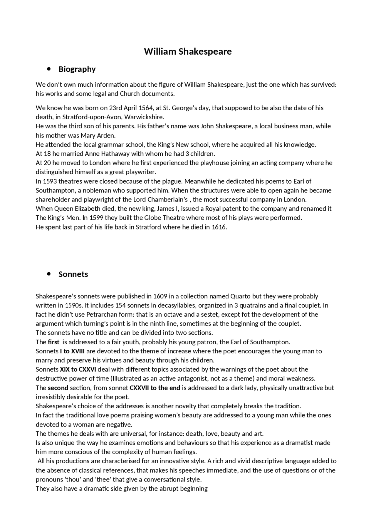 WILLIAM SHAKESPEARE - Docsity