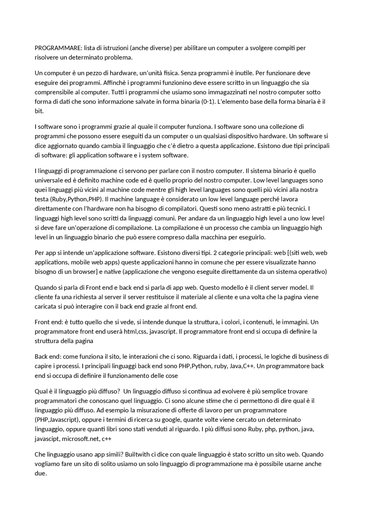 Primi cenni di programmazione - Docsity