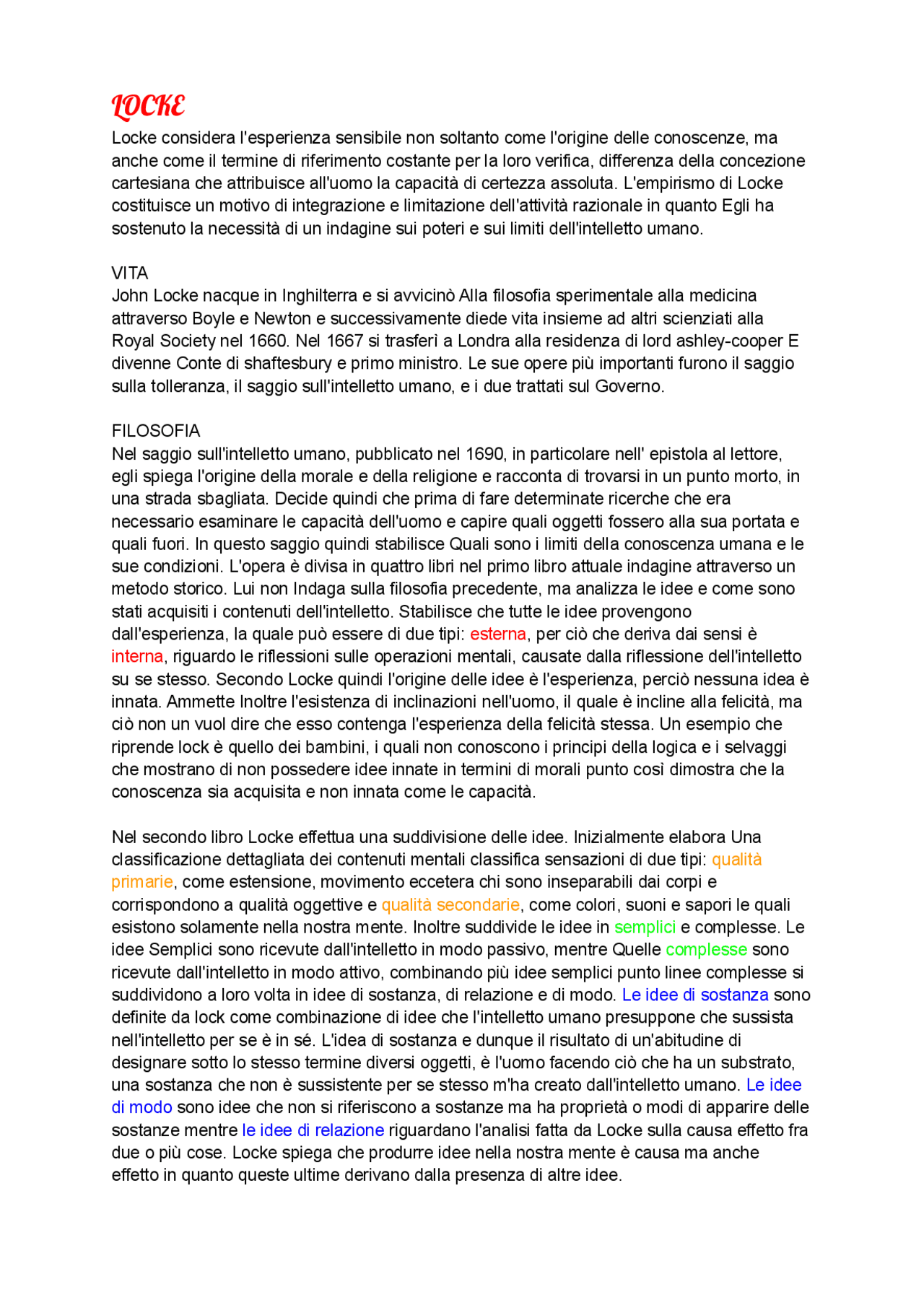 Filosofia Di John Locke Docsity