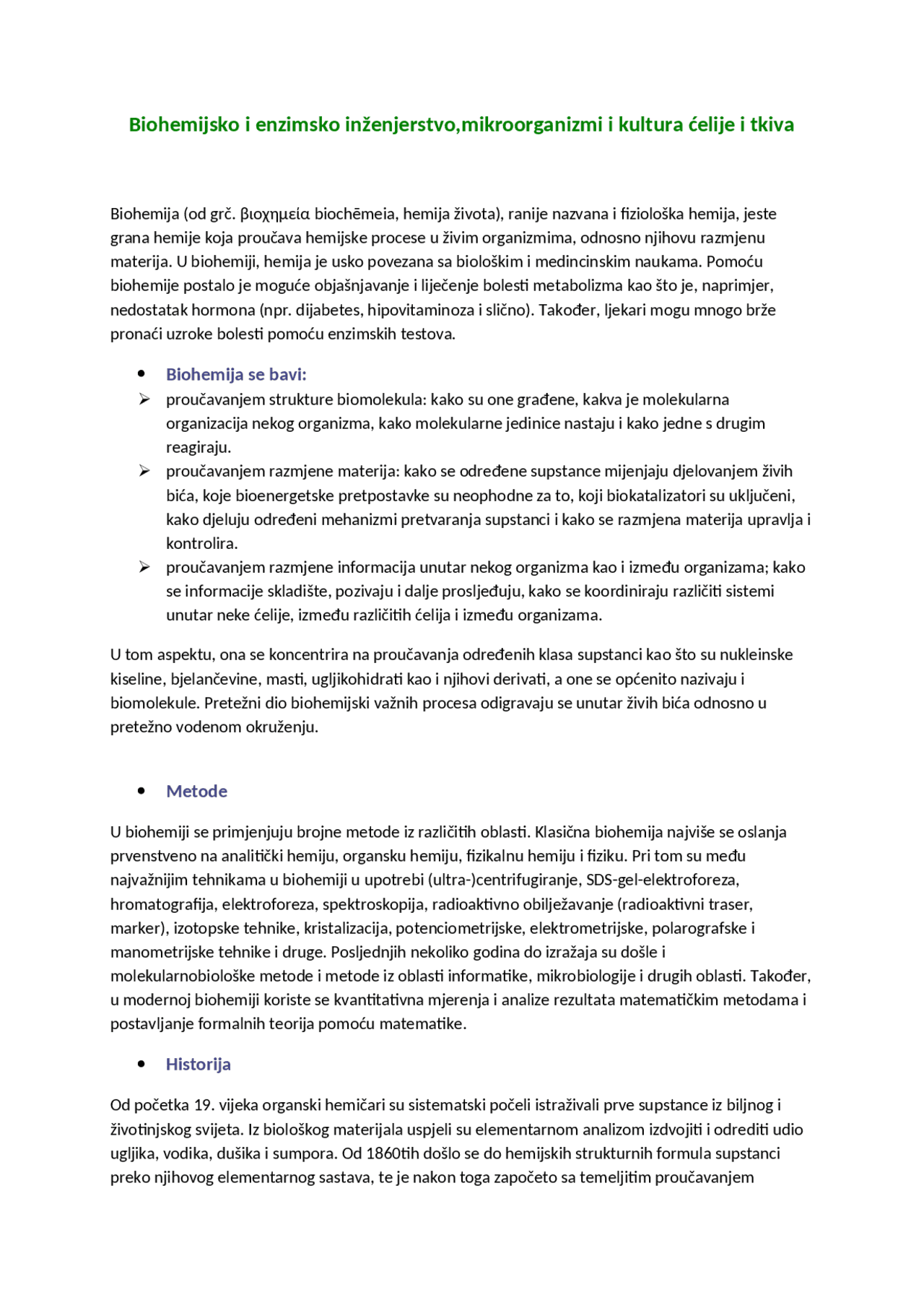 Biohemijsko I Enzimsko Inžinjerstvo Beleške Predlog Biologija Docsity