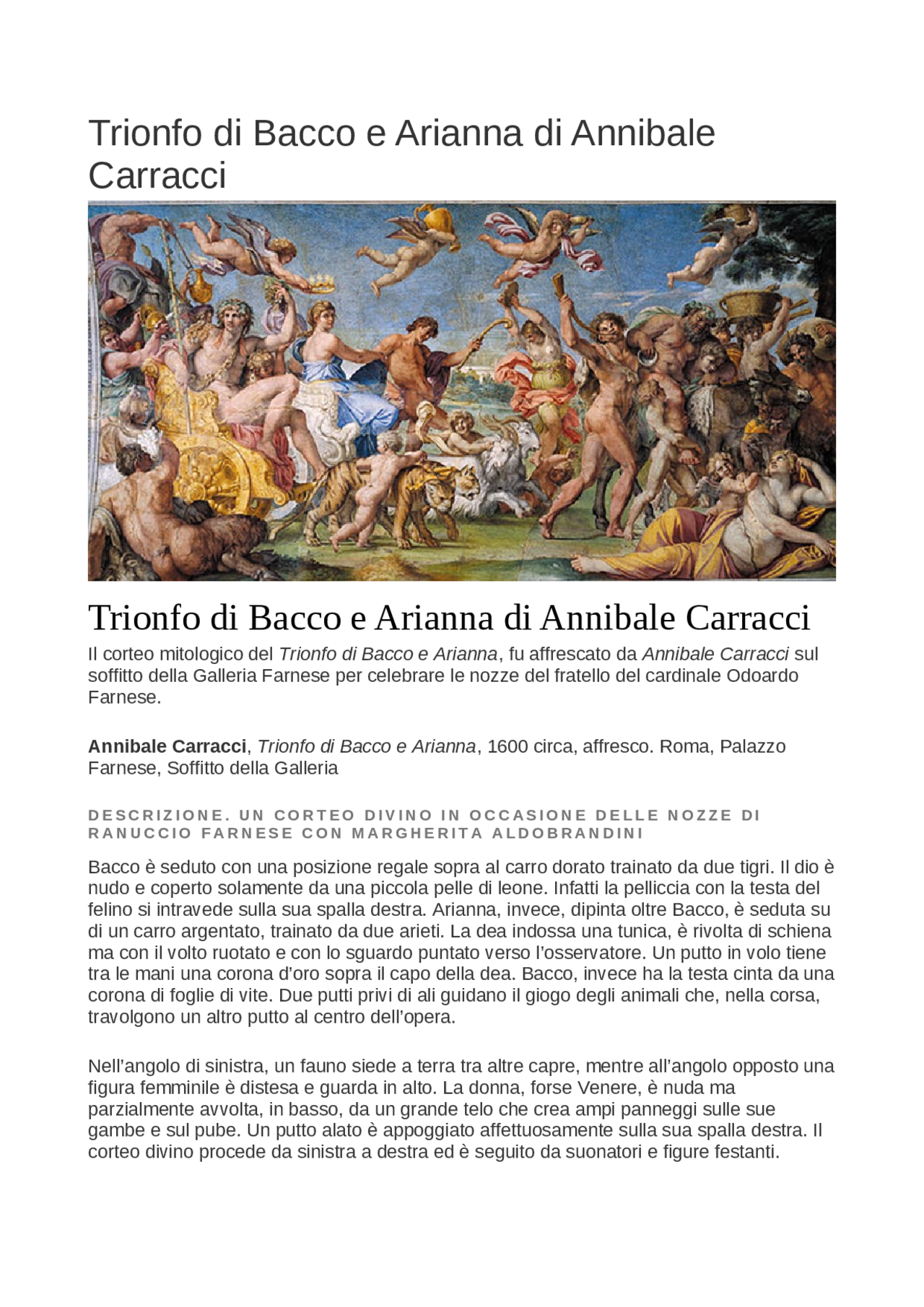 Caravaggio e carracci opere principali - Docsity
