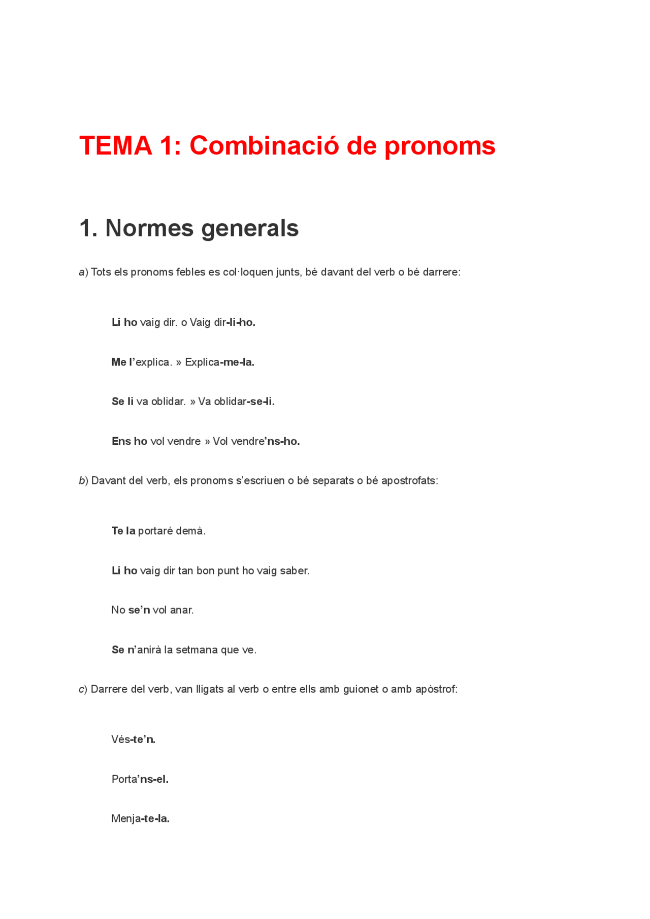 Exercicis De Combinació De Pronoms Febles Exercises Of Catalán Docsity